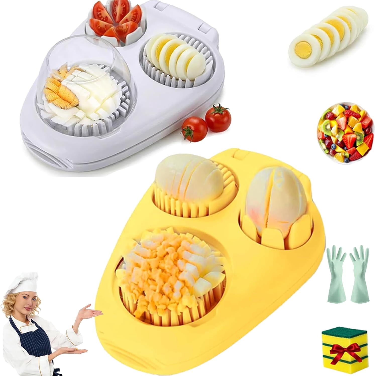 3 Way Egg Slicer for Hard Boiled Eggs, Stainless Steel Multi-Function ...