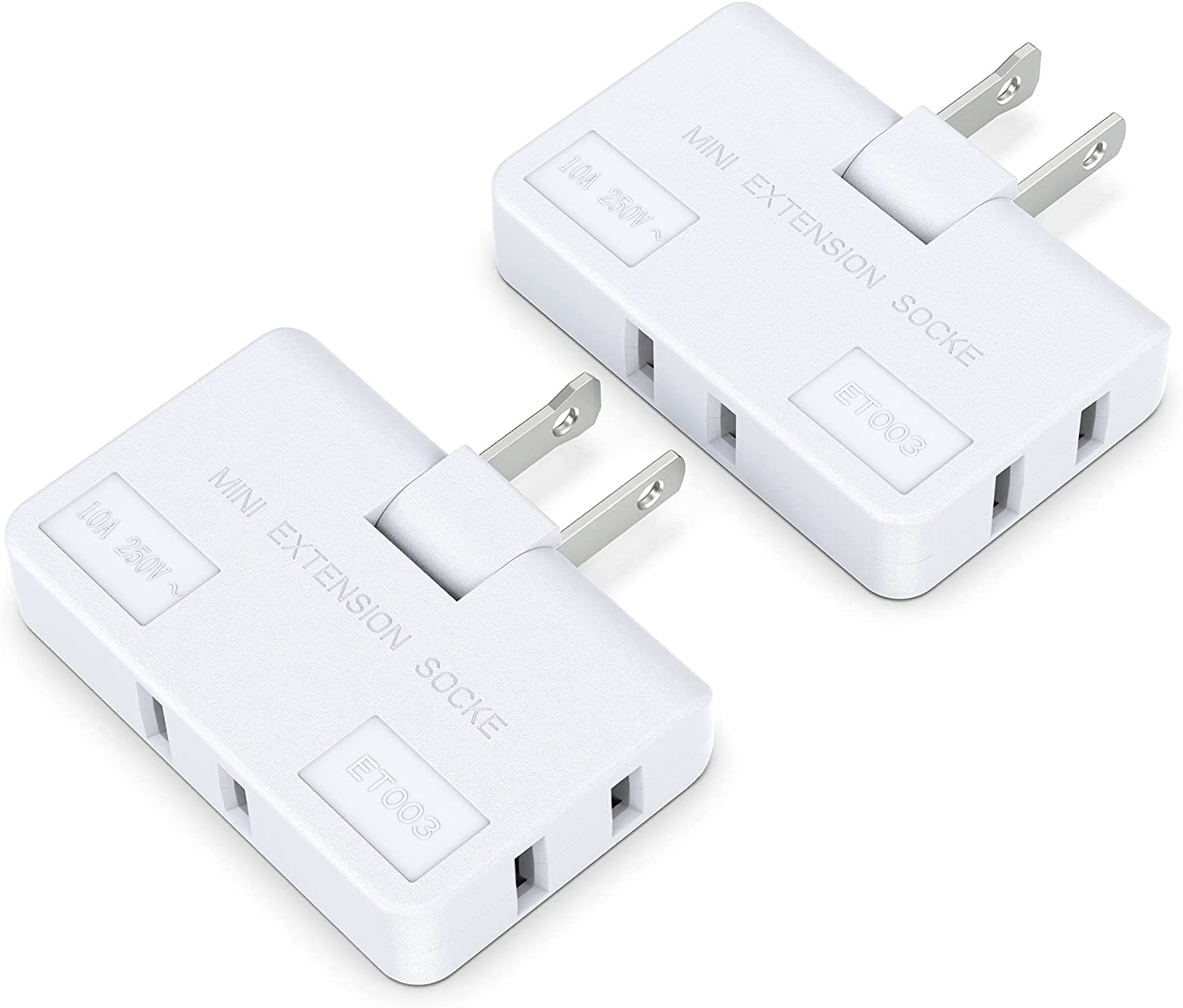 3 Way Flat Wall Outlet Extender AC Adapter - 2-Prong Swivel Mini Indoor ...