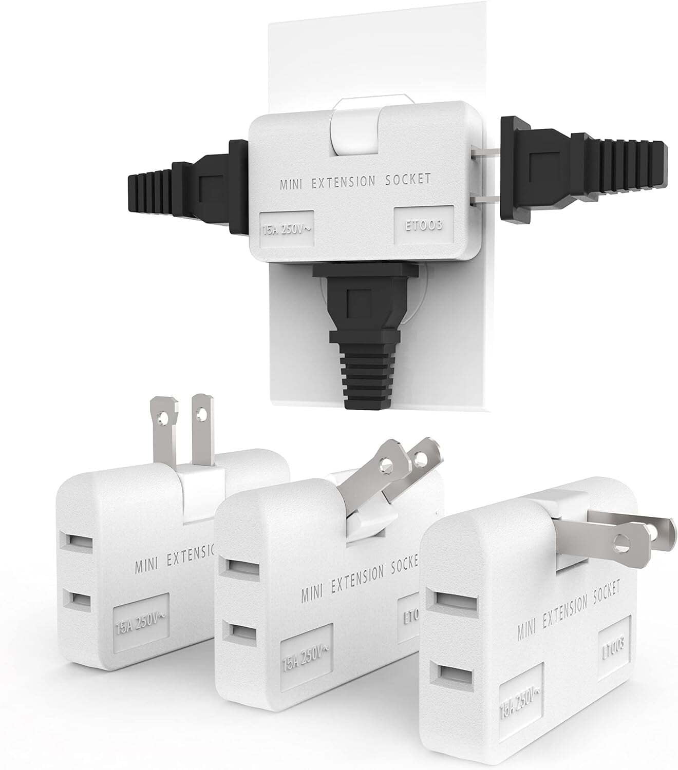 3 Way Flat Wall Outlet Extender AC Adapter (3 Pack) - Quick Install WQ ...