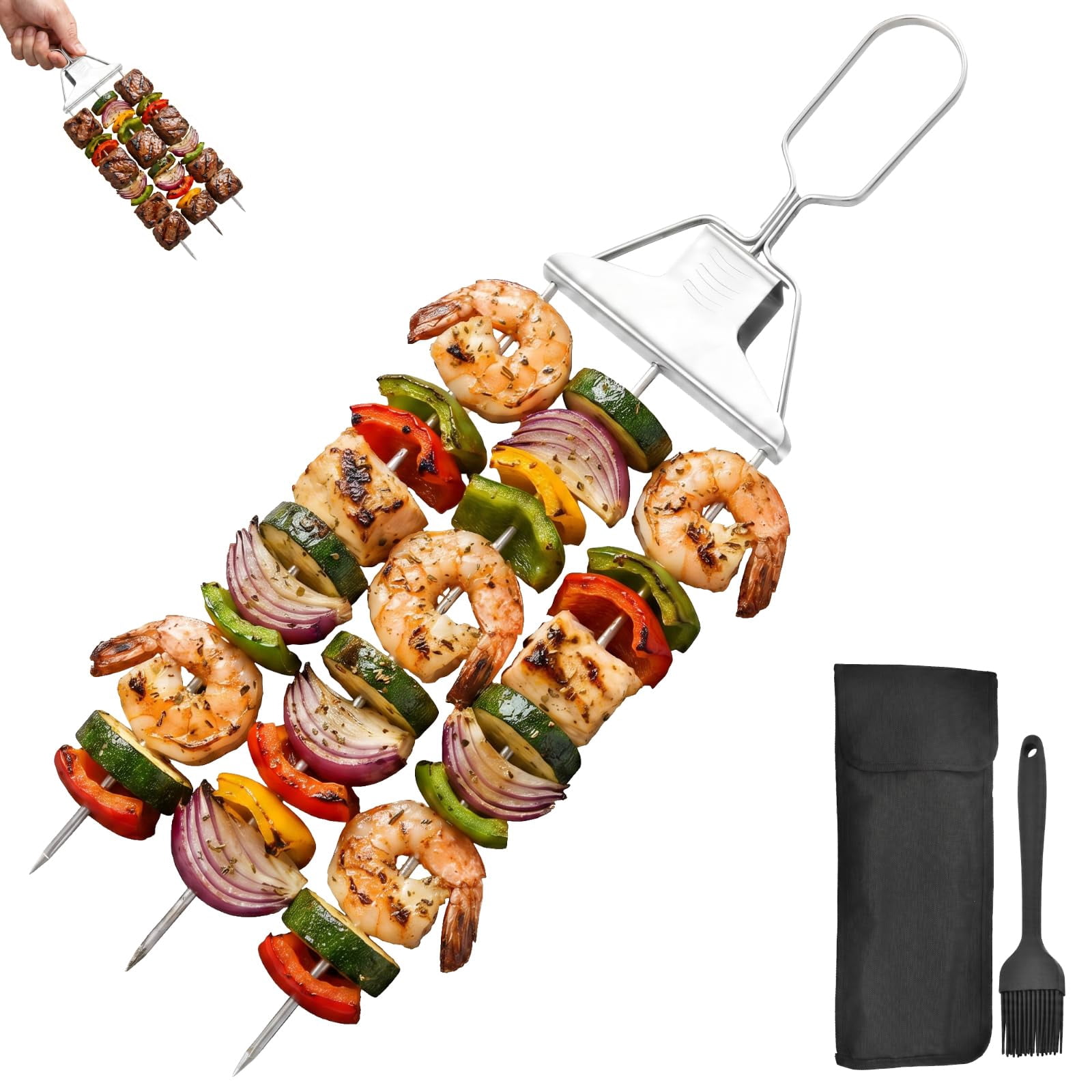 3-Way Grill Skewers, Kabob Sticks,Metal Skewers for Kabobs, 14.7 ...
