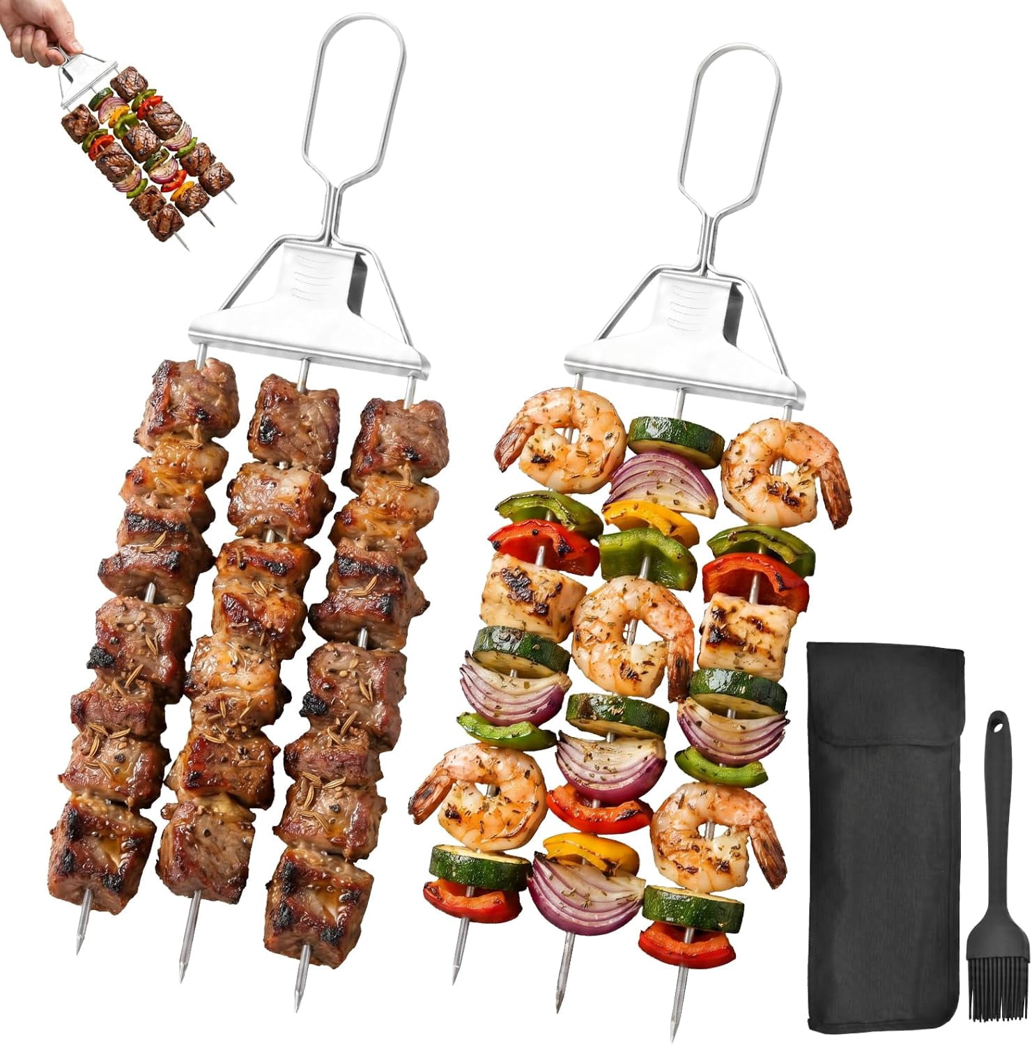 3-Way Grill Skewers, Kabob Sticks,Metal Skewers for Kabobs, 14.7 ...