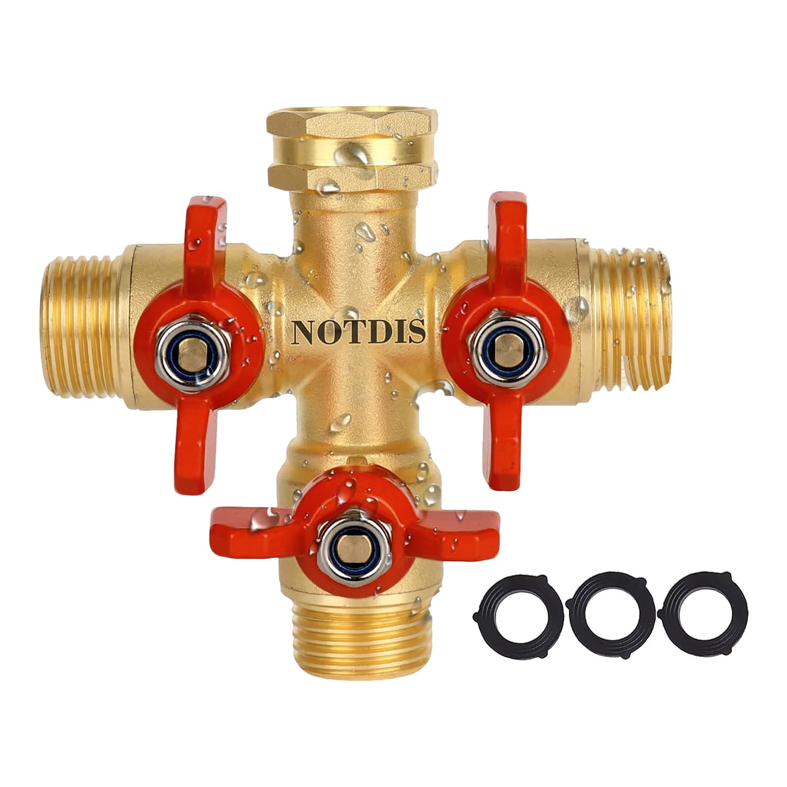 3 Way Hose Splitter, Solid Brass High Volume 3 Way Hose Splitter Valve ...