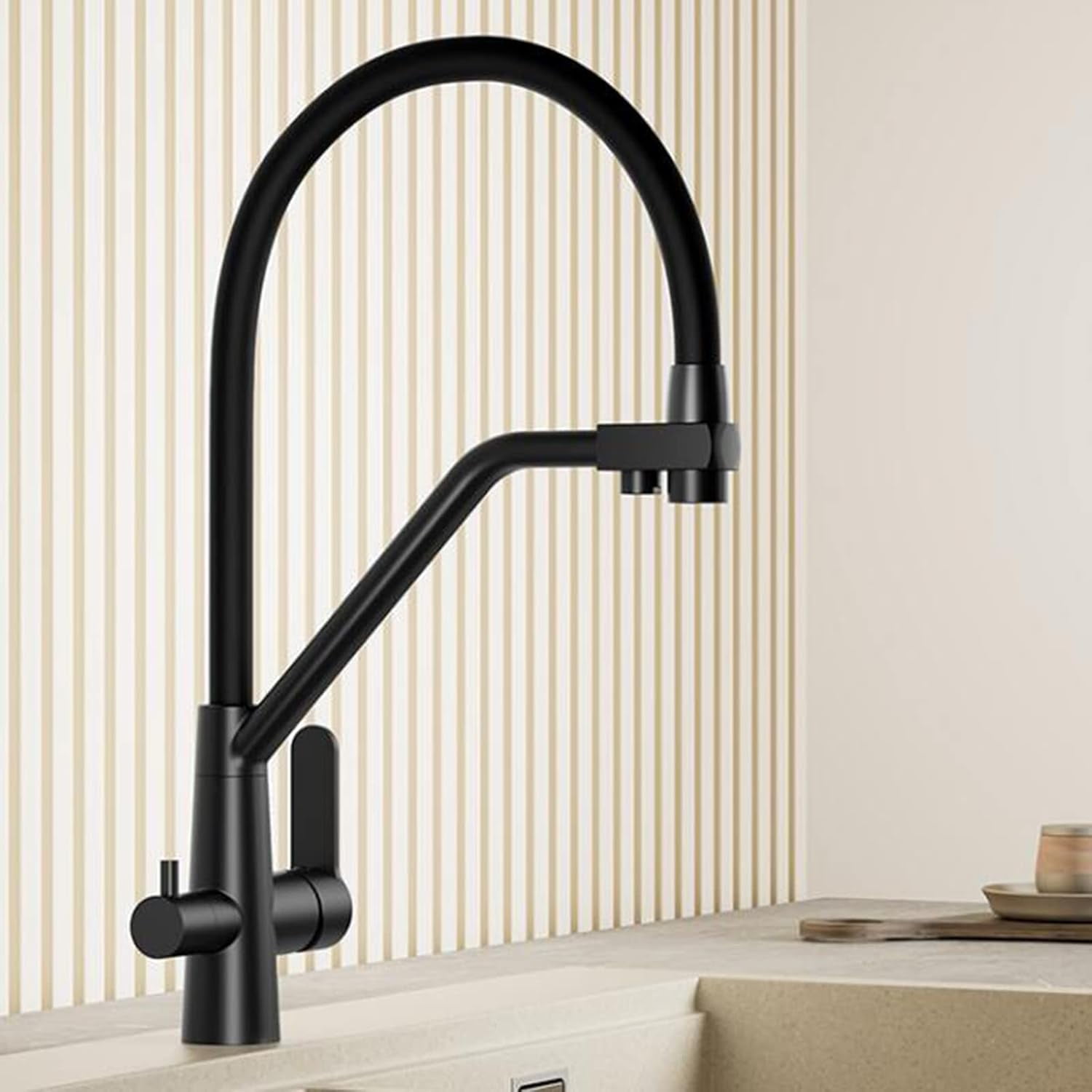 3 Way Kitchen Faucet Brass Hot and Cold Water Swivel Single Hole Water ...