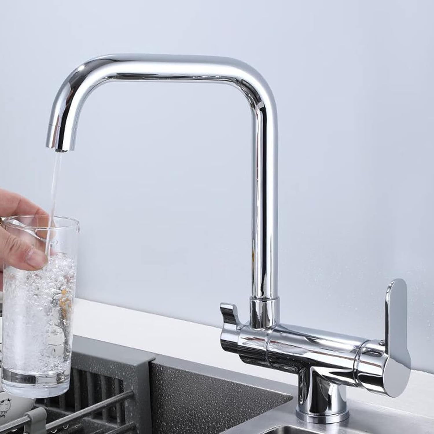 3 Way Kitchen Faucet Brass Swivel Folding Hot and Cold Water ...