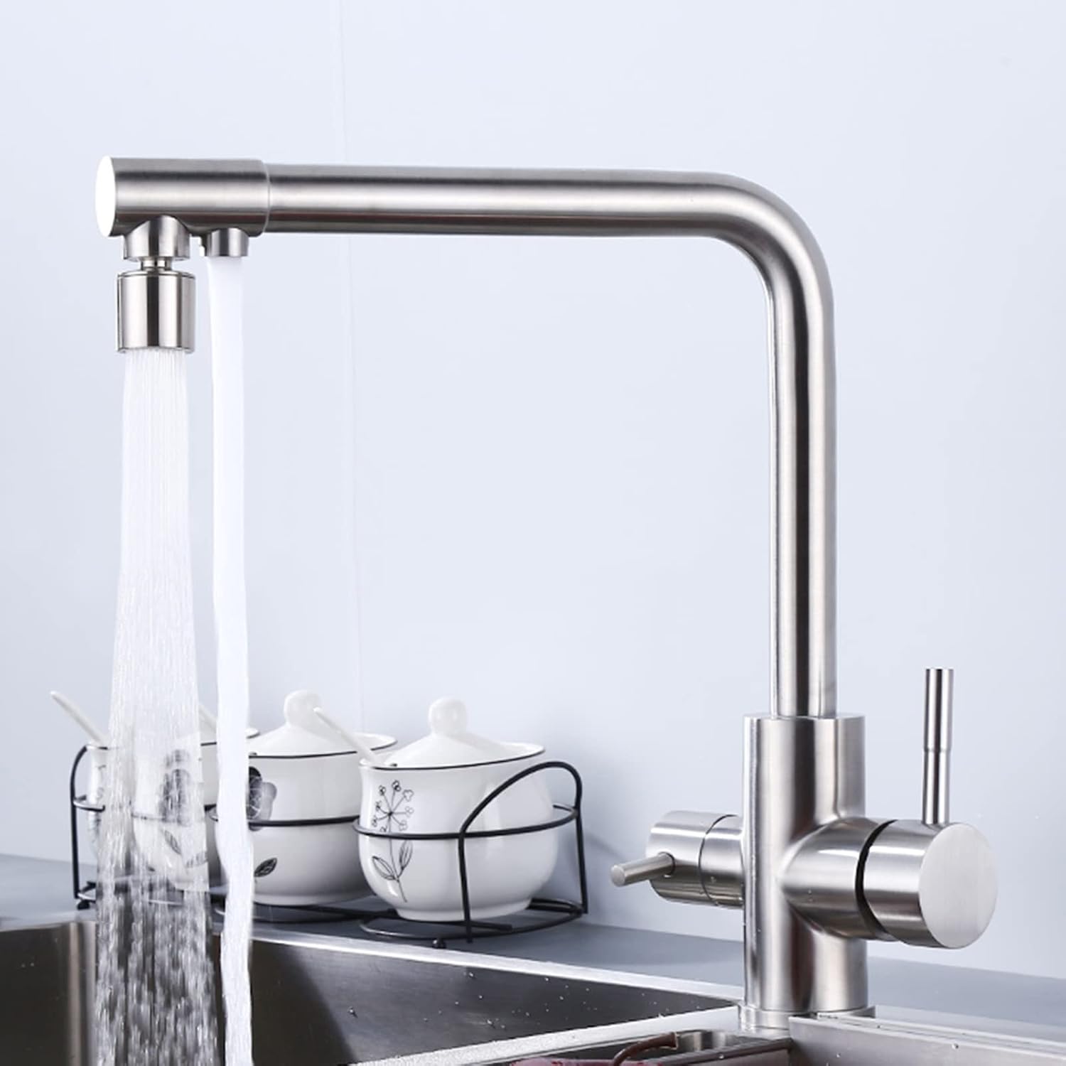 3 Way Kitchen Faucet Stainless Steel Brushed Kitchen Faucet Hot and ...
