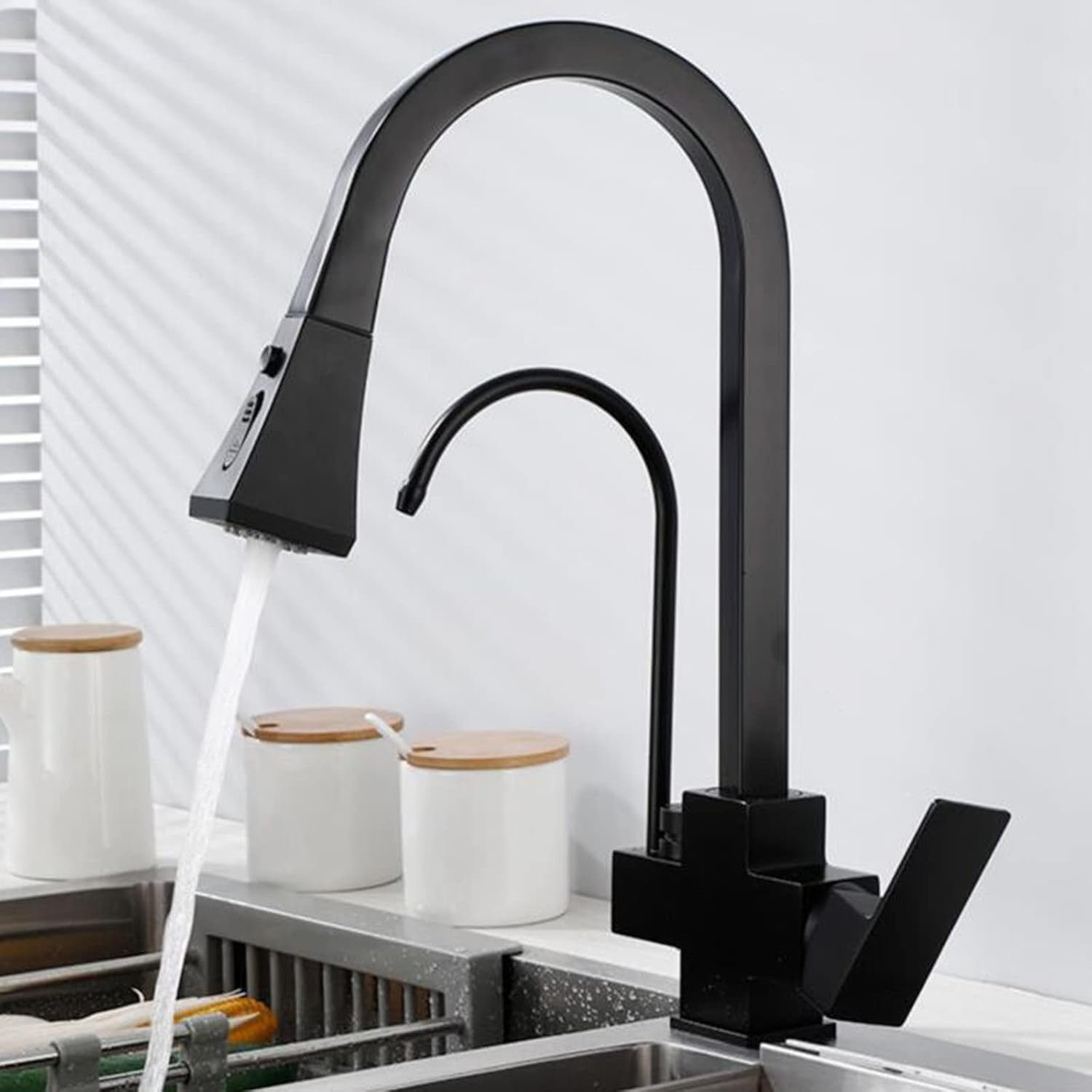 3 Way Kitchen Faucet with Pull Out Spray Swivel Brass Hot and Cold ...
