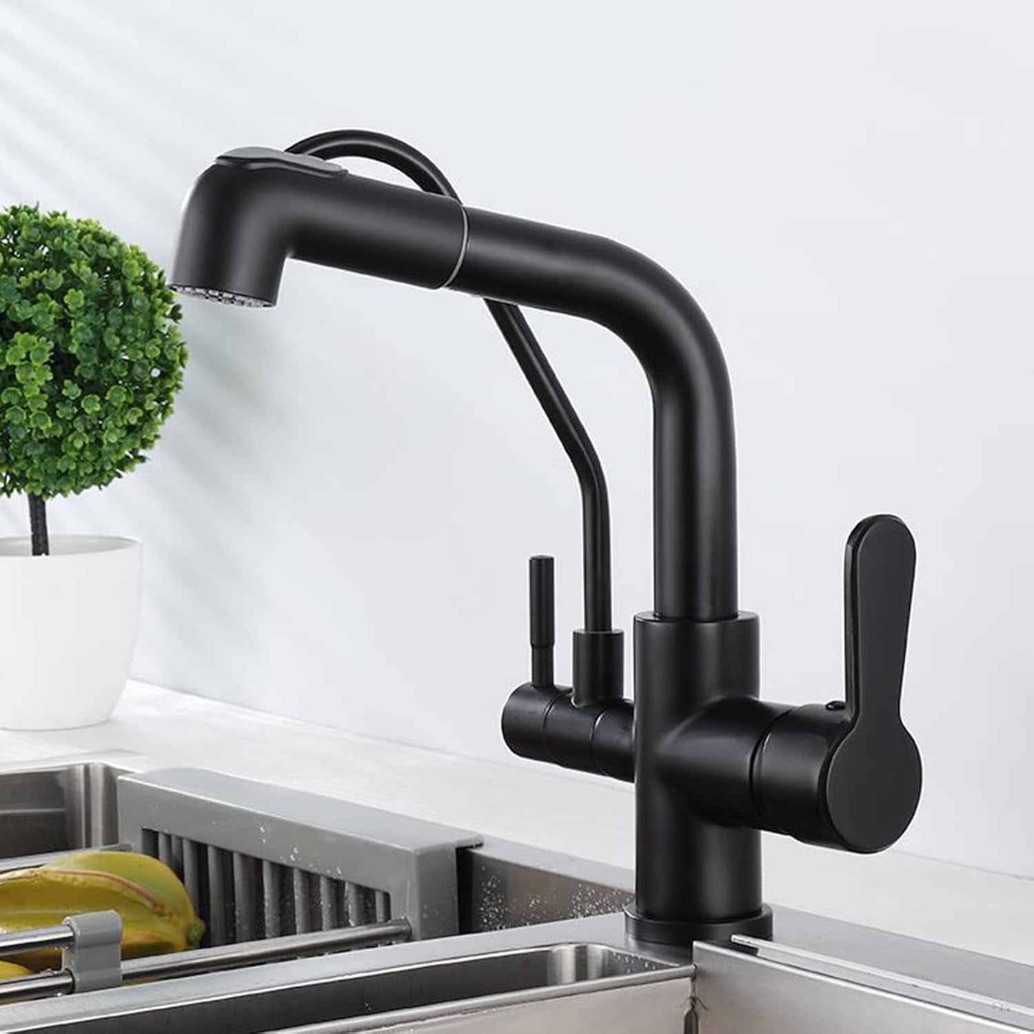 3 Way Kitchen Faucet with Pull Out Spray Swivel Hot and Cold Water ...