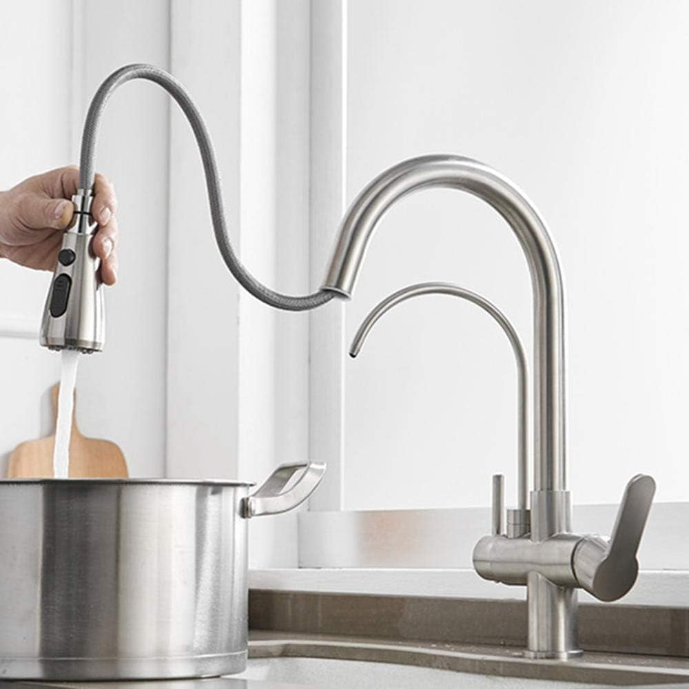 3 Way Kitchen Faucet with Shower Extendable Brass 360 ° Swiveling ...