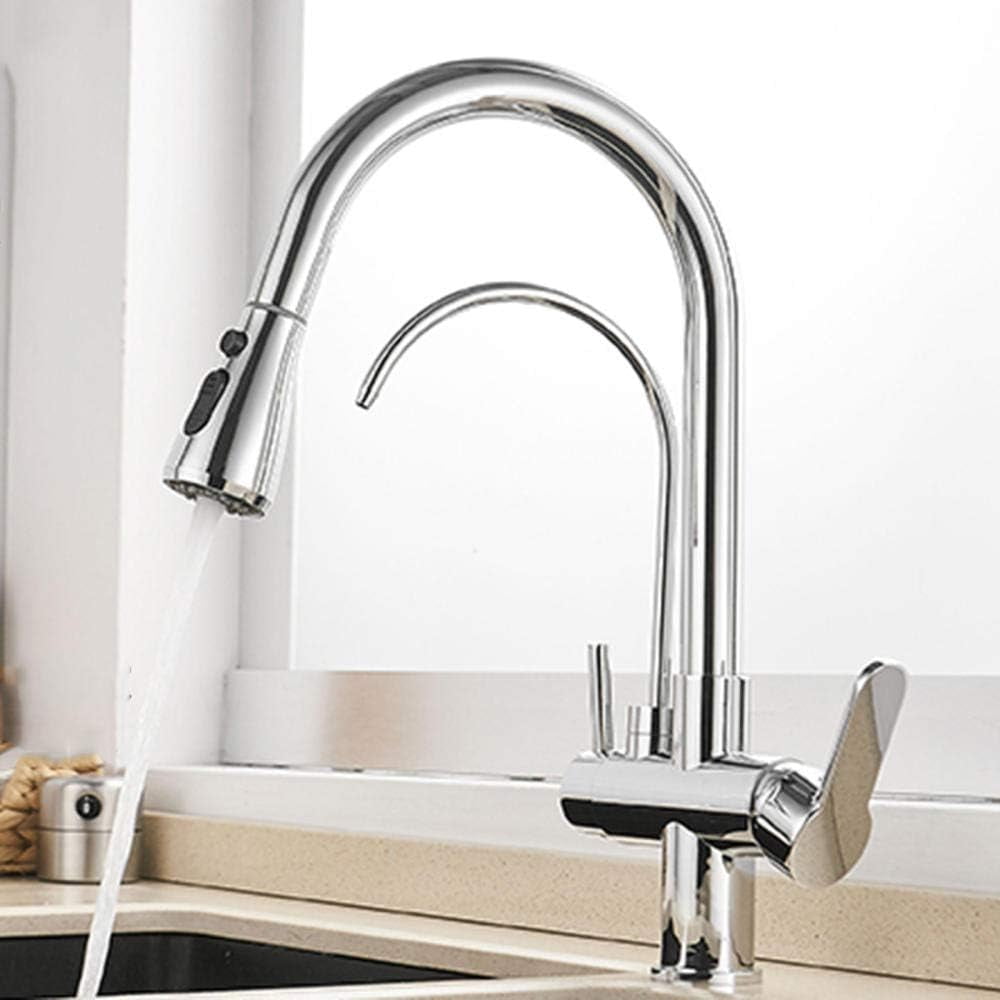 3 Way Kitchen Faucet with Shower Extendable Brass 360 ° Swiveling ...