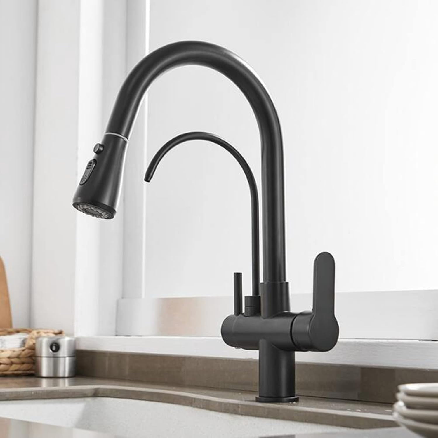 3 Way Kitchen Faucets with Pull Out Spray Brass Hot and Cold Water ...