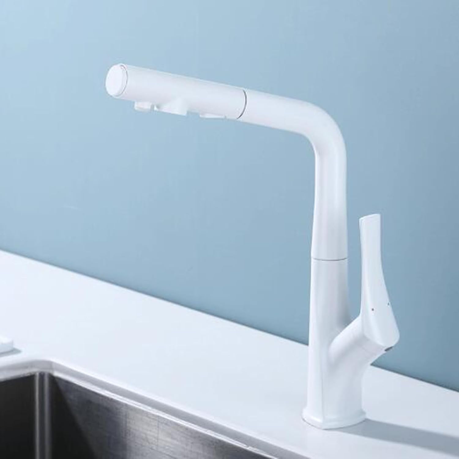 3 Way Kitchen Kitchen Sink Faucet with Pull Out Spray, White 360 ...