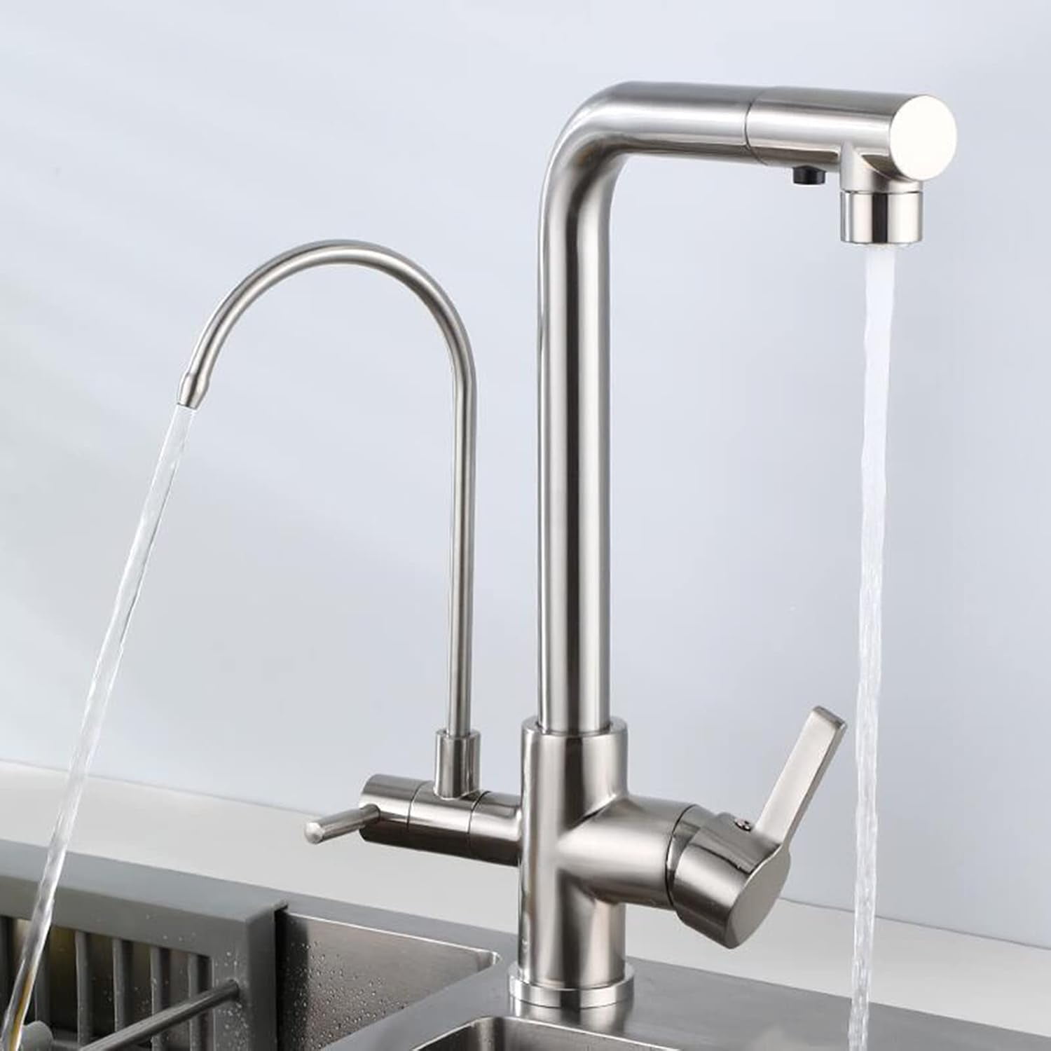 3 Way Kitchen Taps with Pull Out Spray, Kitchen Faucet Brass ...