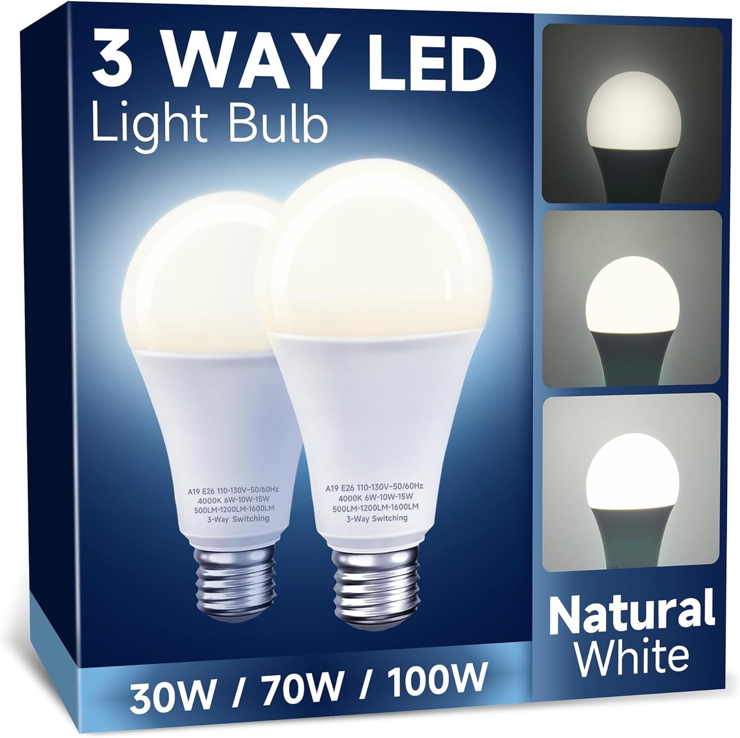 3 Way LED Light Bulbs, 3 Way Light Bulbs 30 70 100W Equivt, Natural ...