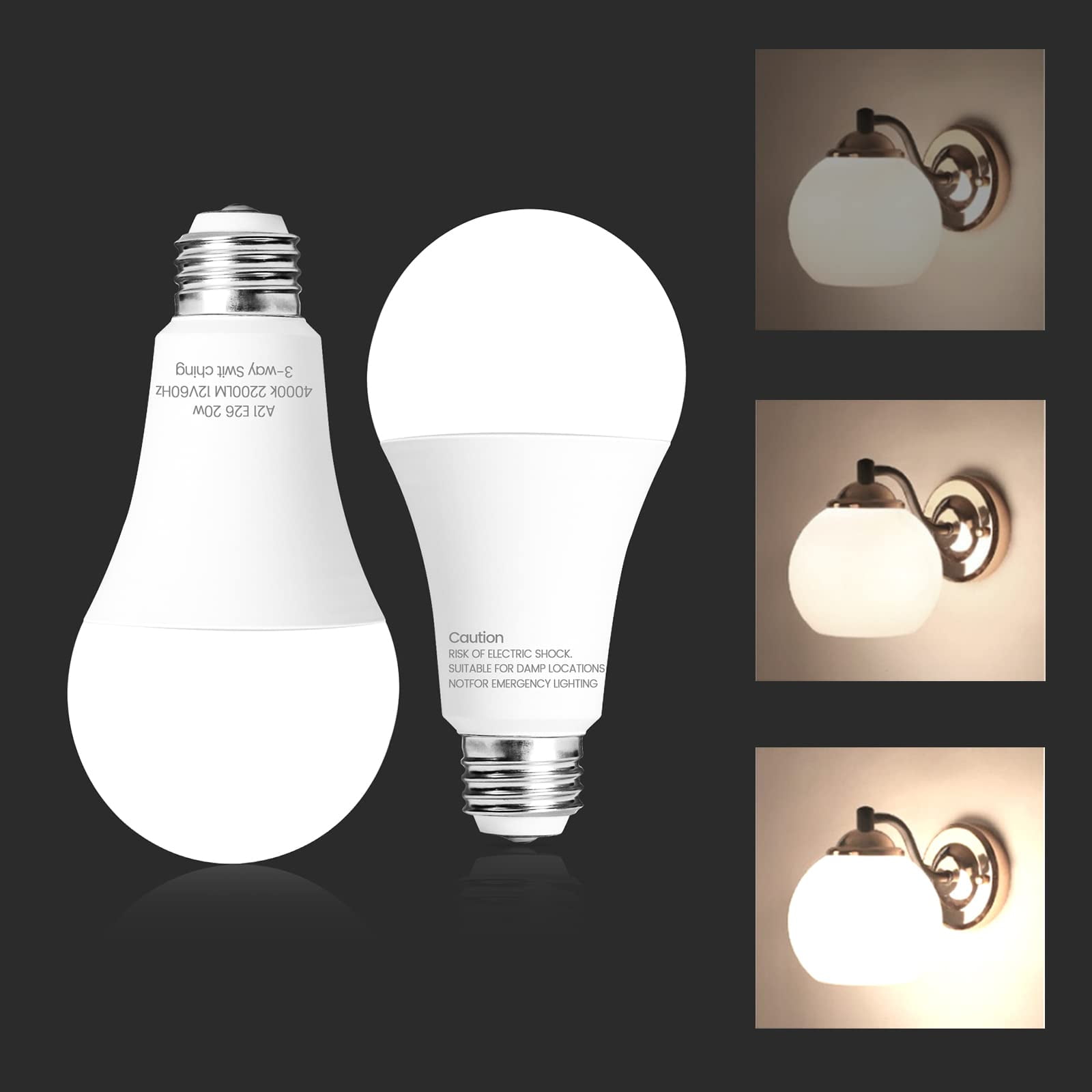 3-Way LED Light Bulbs A21, 50 100 150W Equivalent, 6/14/20W 4000K ...