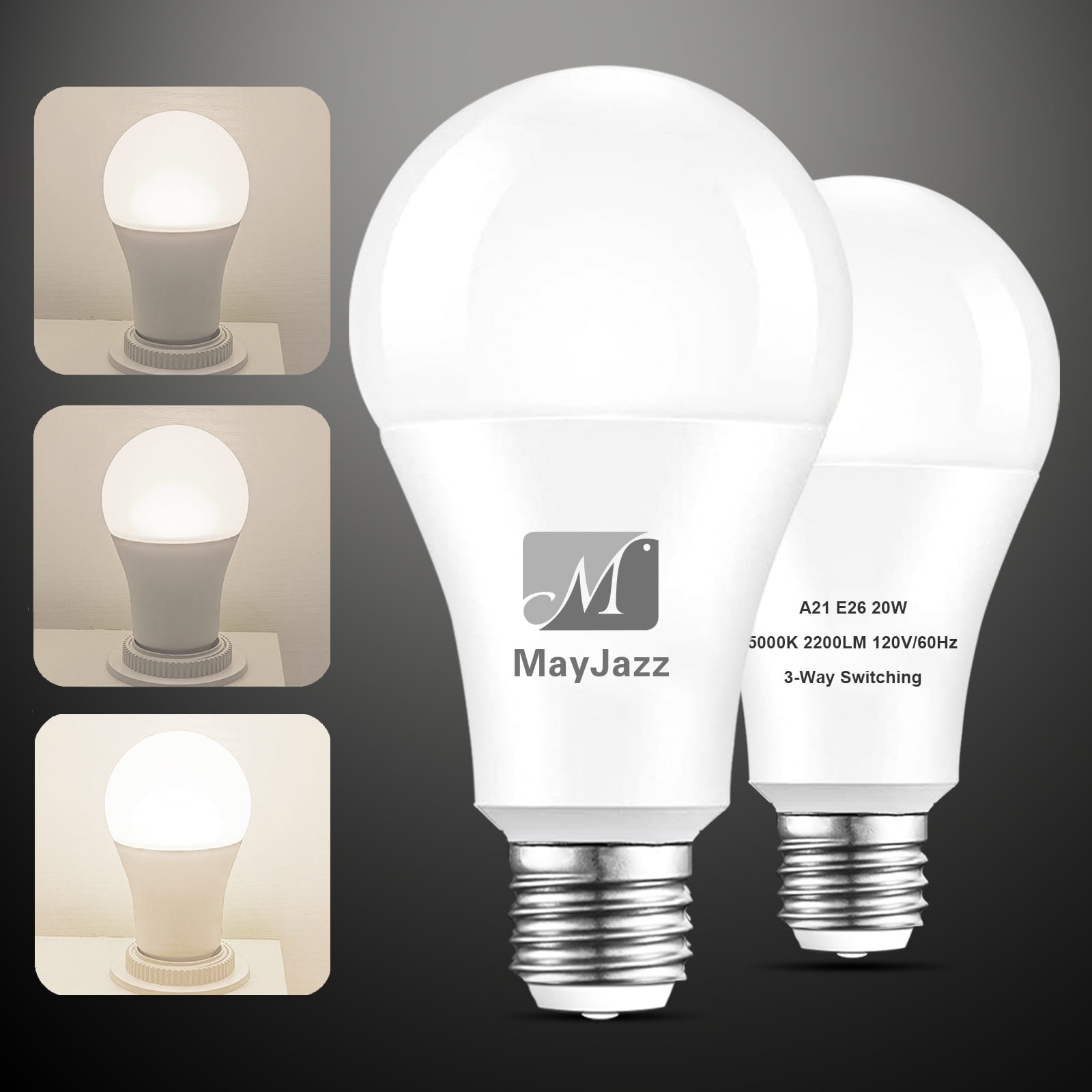 3-Way Led Light Bulbs 5000K Daylight, 50 100 150 Watt Equivalent, M ...
