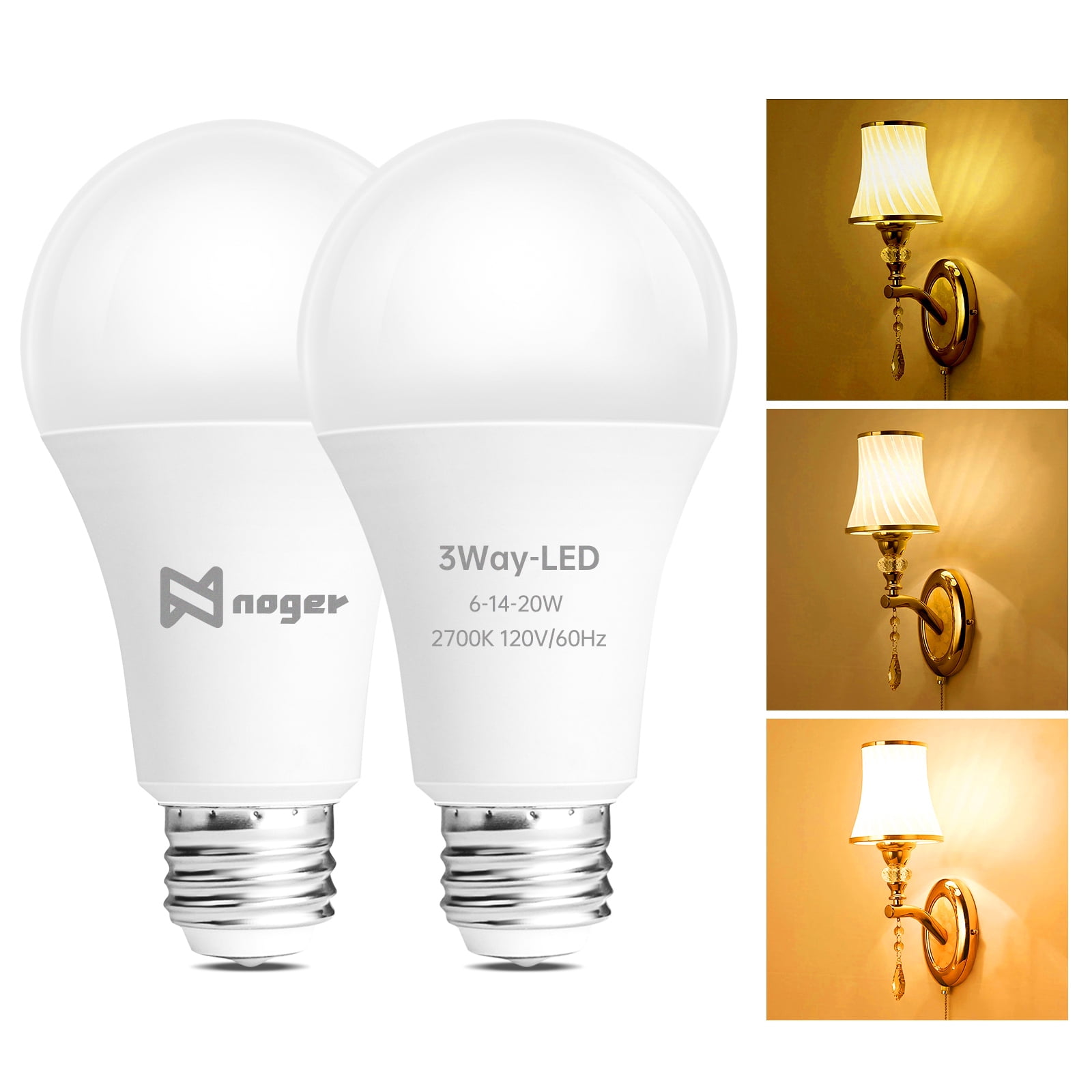 Noger A21 3-Way LED Light Bulbs, 50 100 150W Equivalent, Energy Saving ...