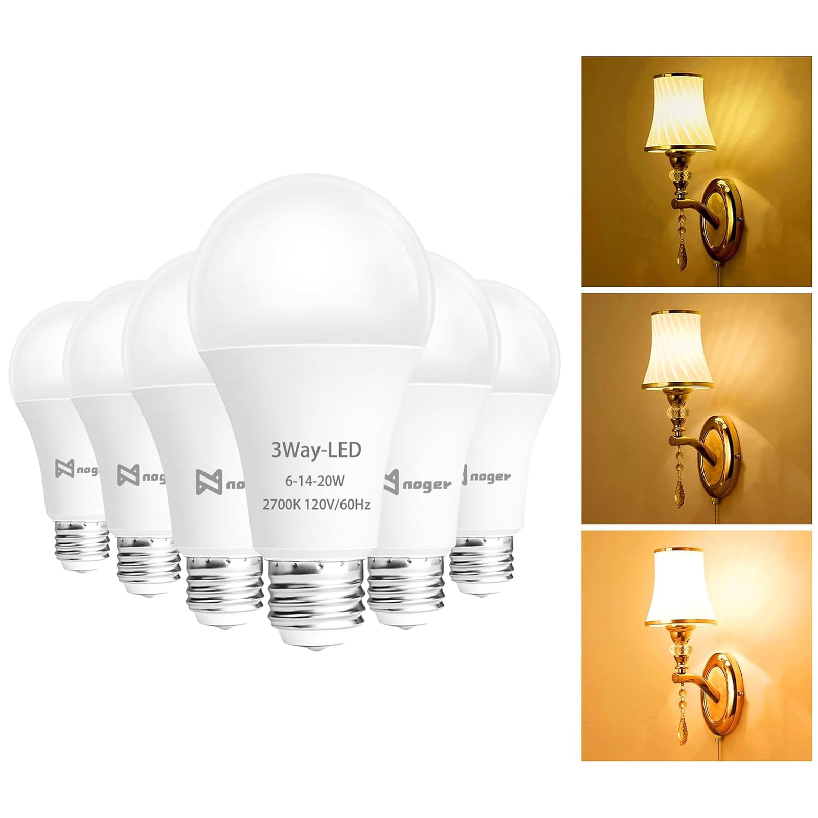 Noger 3-Way LED Light Bulb A21 E26, 50 100 150W Equivalent, Soft White ...