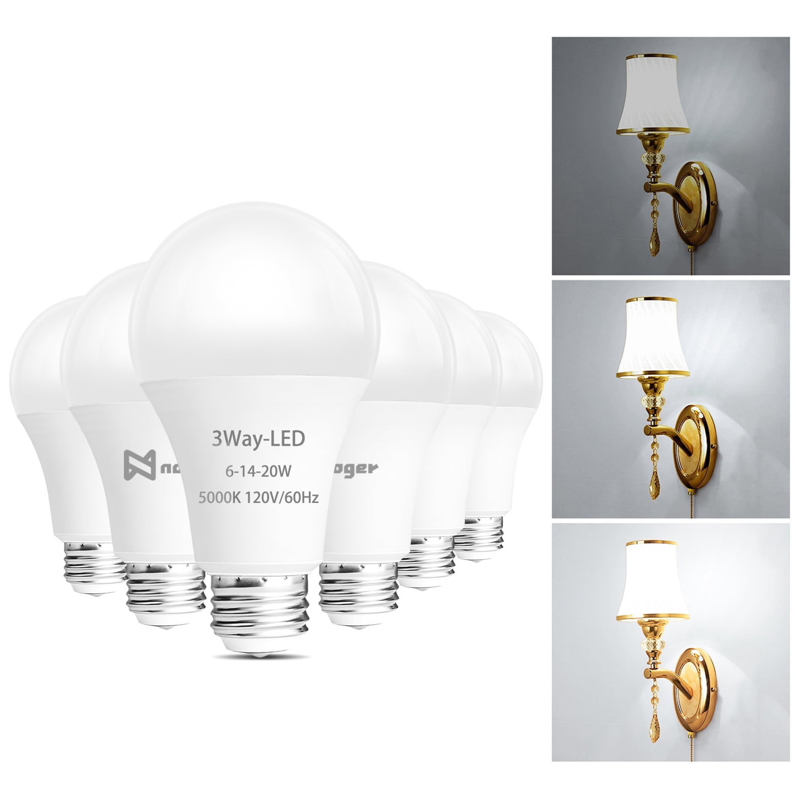 3-Way Led Light Bulbs A21, 50 100 150W Equivalent, 5000K Daylight ...