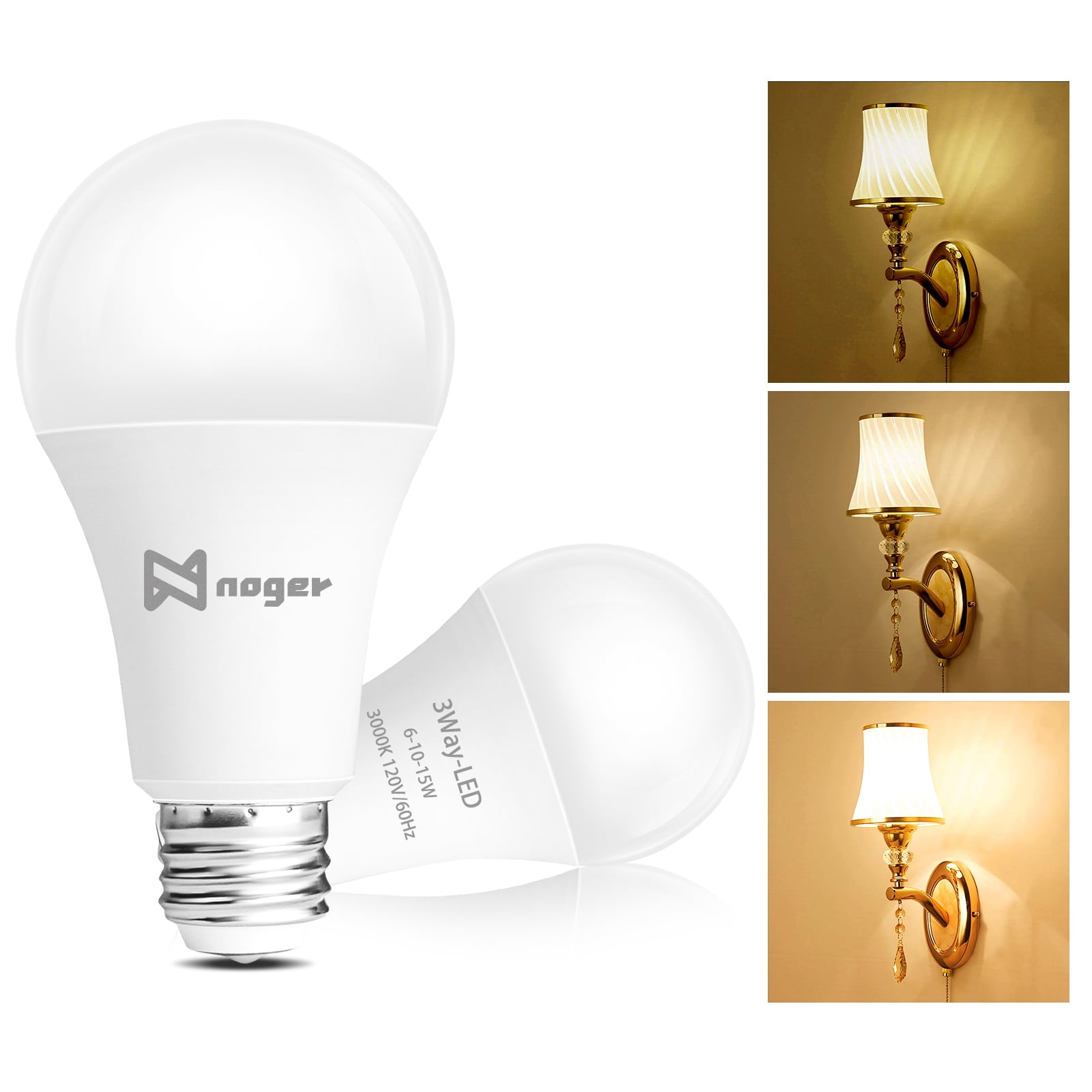 3 Way LED Light Bulbs 2 Pack, 30 70 100W Equivalent, 3000K Warm White ...