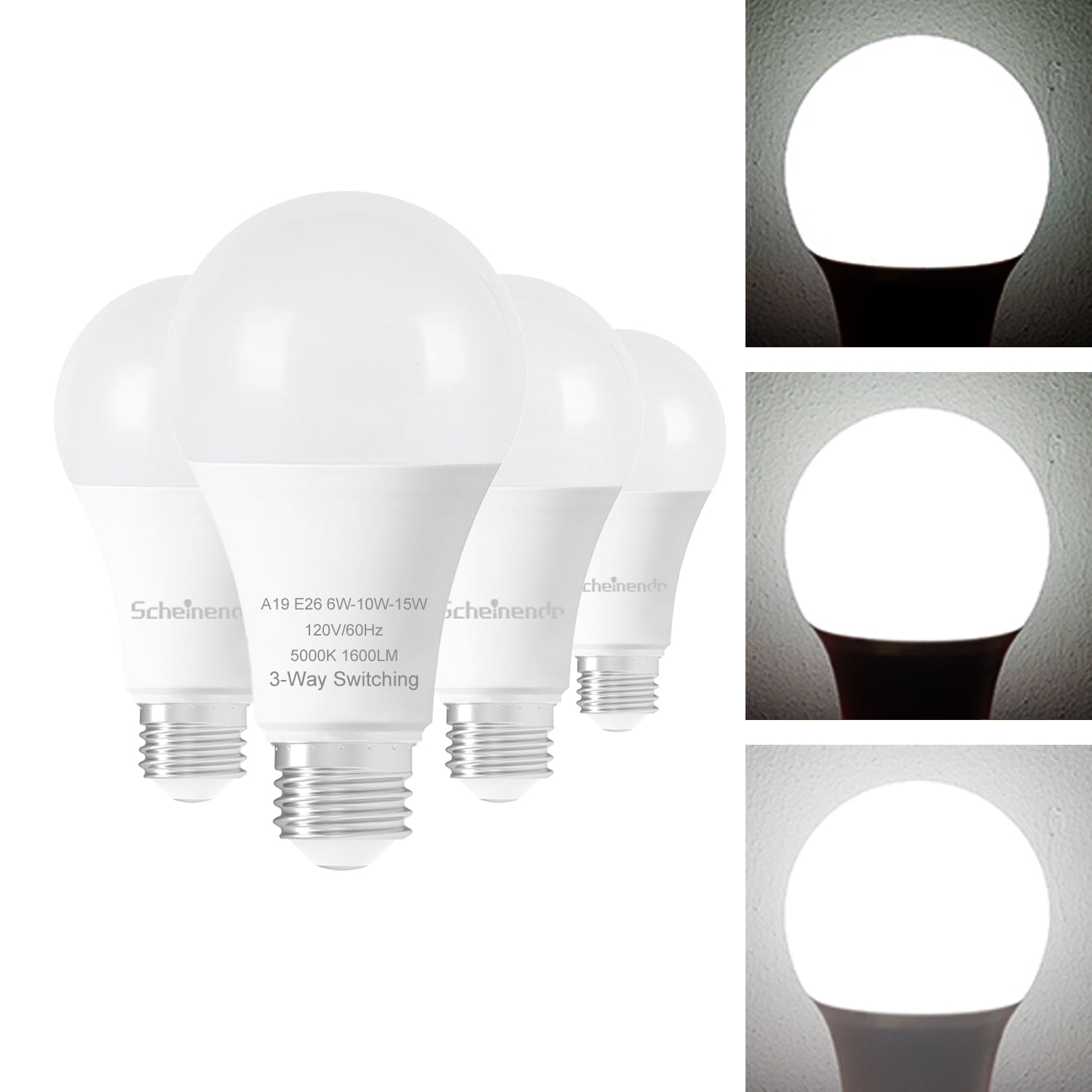 3-Way LED Light Bulbs, 30/70/100 Watt Equivalent, A19 Daylight 5000K ...