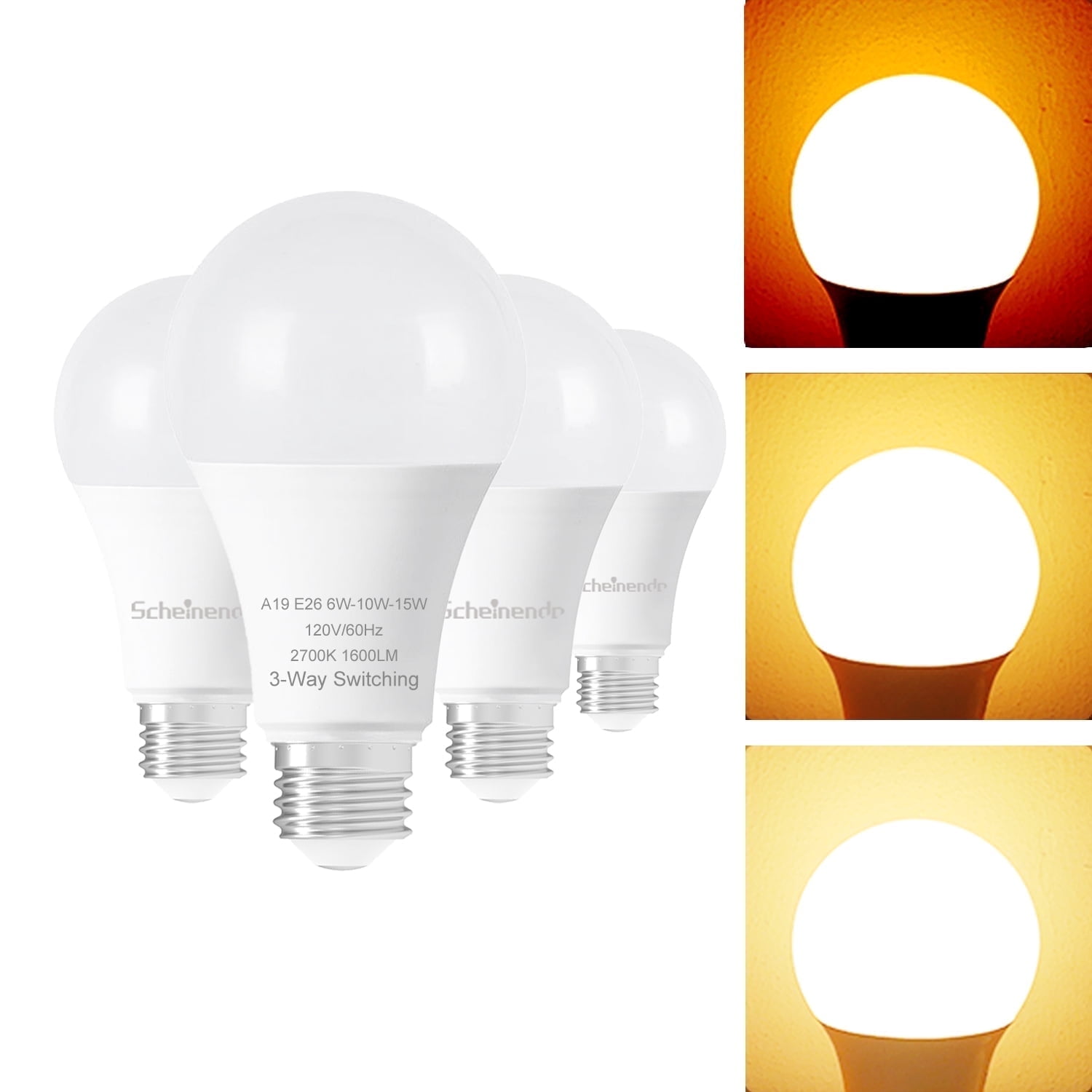Scheinenda 3-Way LED Light Bulbs, 30 70 100 Watt Equivalent, 2700K Soft ...