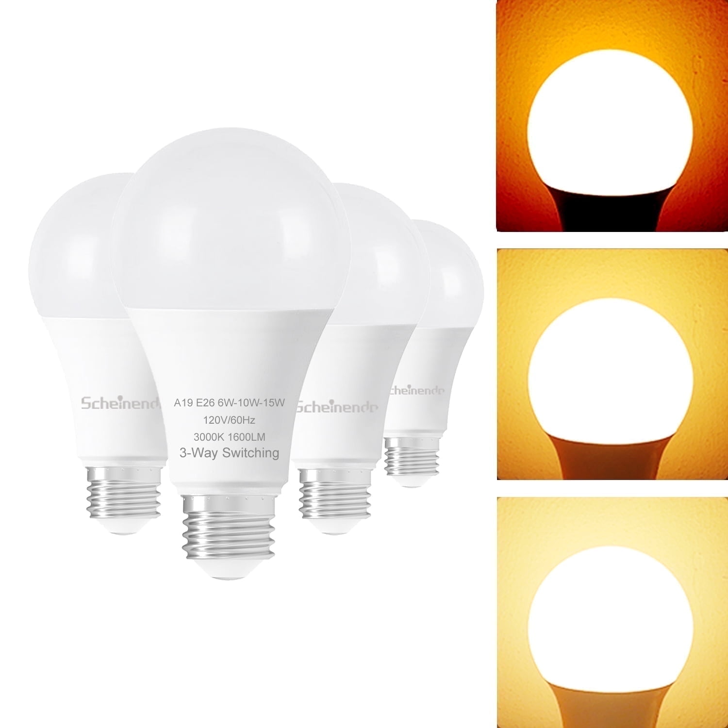 3-Way LED Bulbs, 30/70/100W Eq, A19 Warm White 3000K, E26 Base, 500 ...