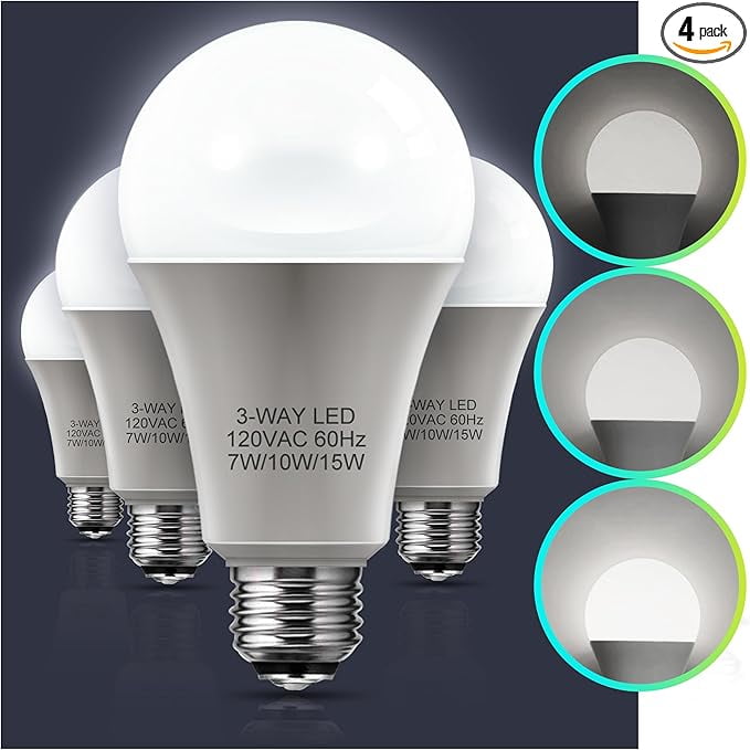 3 Way Light Bulbs, 4 Pack LOHAS 3 Way LED Light Bulbs 50 100 150W ...