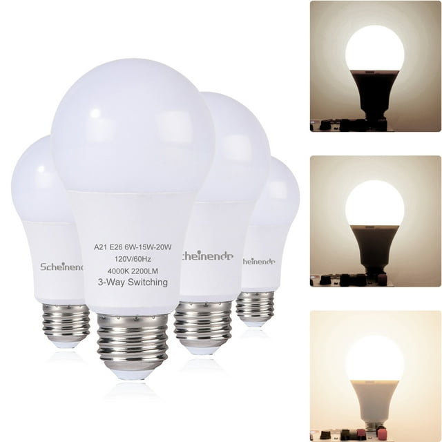 Walmart 3-Way LED Bulbs, 50/100/150W Equivalent, A21, E26 Base, 4000K ...