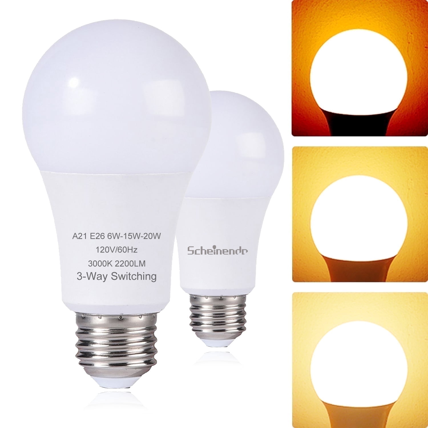 Scheinenda 3-Way LED Light Bulbs, 50W 100W 150W Equivalent, Warm White ...