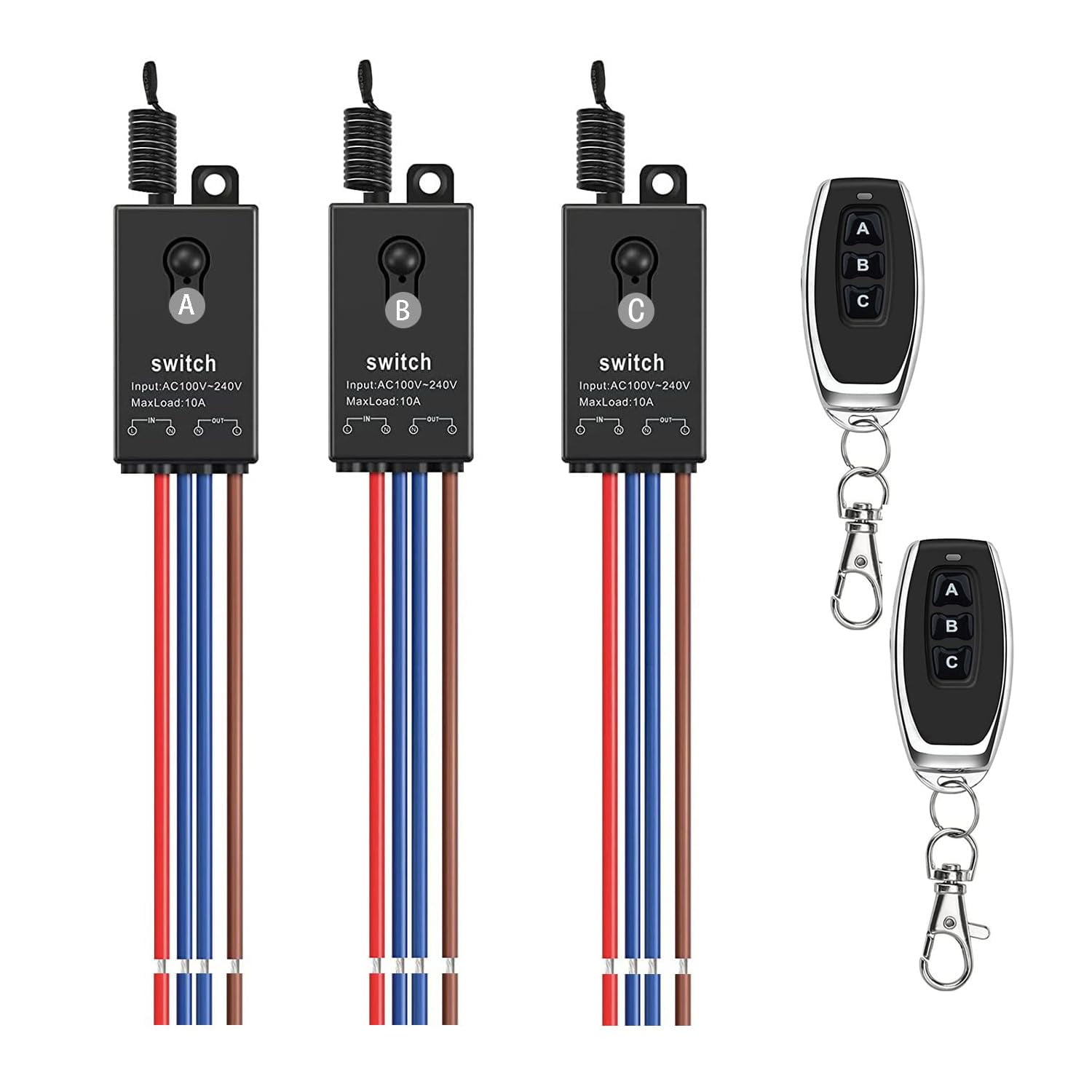 3 Way Mini Remote Control Switch, AC 110V/120V/220V/240V/10A Relay ON ...