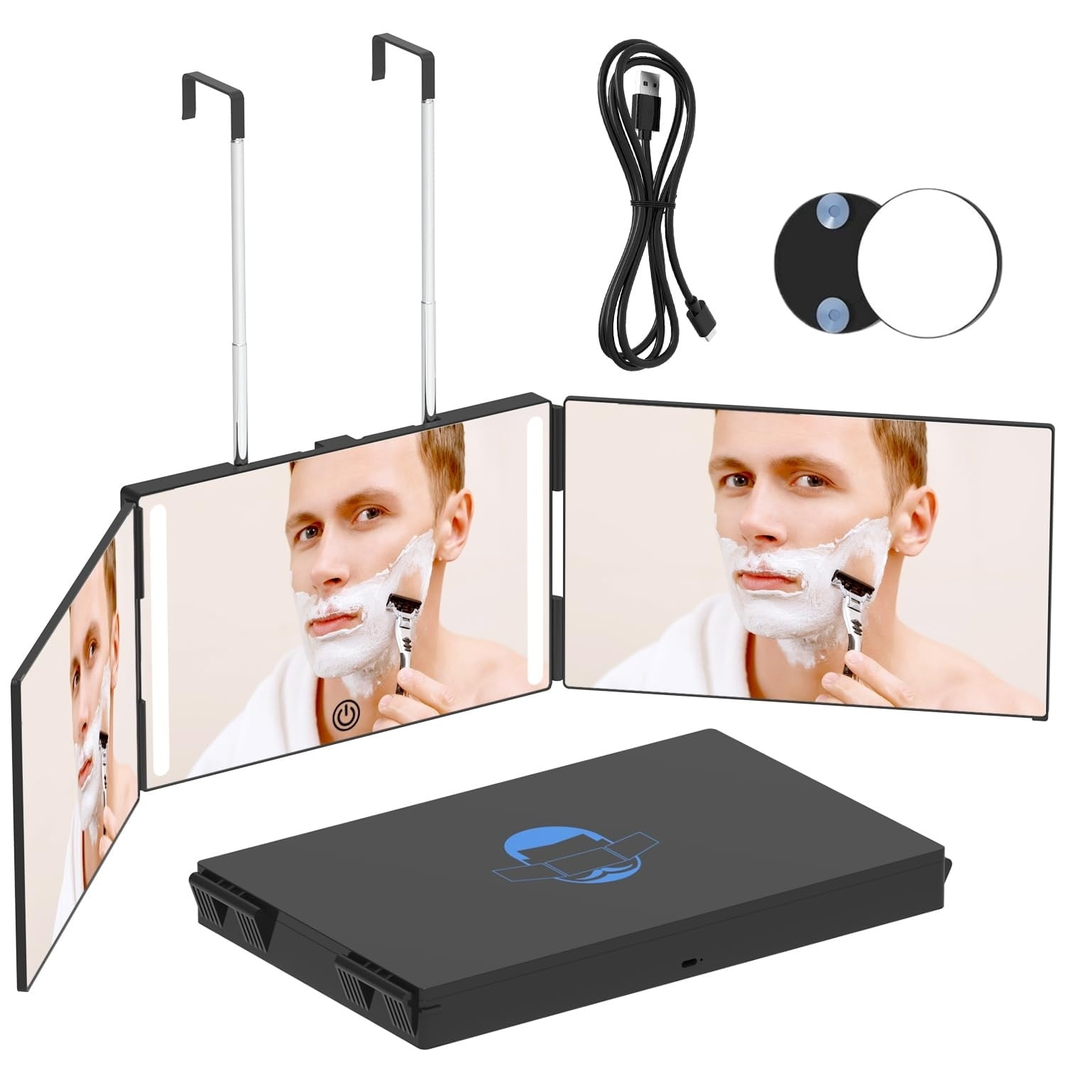 3 Way Mirror with 10X Magnifying Mirror with LED Lights, Tri-fold ...