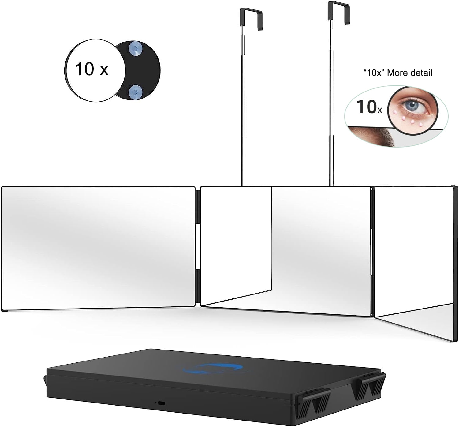 RUseeN 3 Way Trifold Mirror with 10x Magnifying, 360 Rotating ...