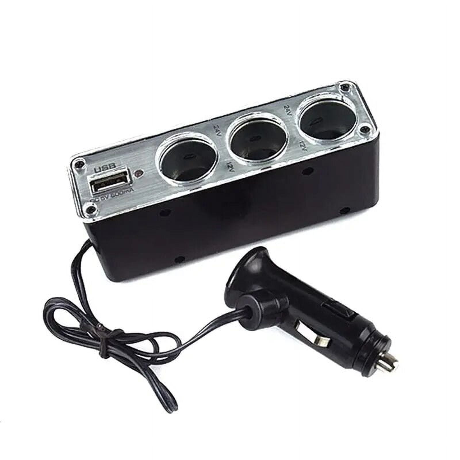 3 Way Multi Socket Car Cigarette Lighter Splitter USB Plug Charger DC ...