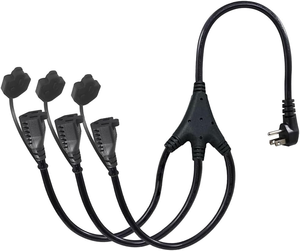 3 Way Outdoor Extension Cord Y Splitter - 90 Degree Angle US Flat Plug ...