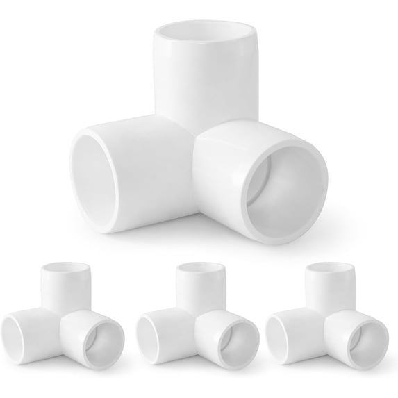 3 Way PVC Pipe Fittings 3/4 Inch, White PVC Elbow Corner Side Outlet ...