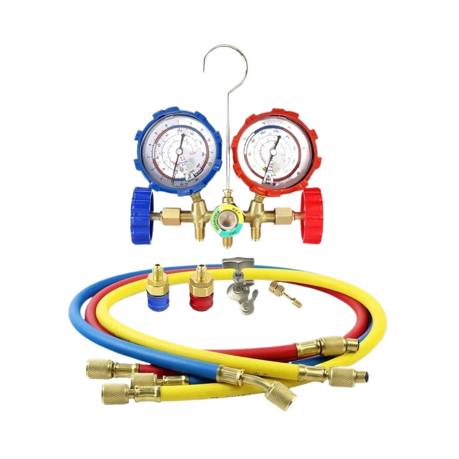 3 Way Refrigerant Manifold Gauge Set With Hoses Adapter Adjustable ...