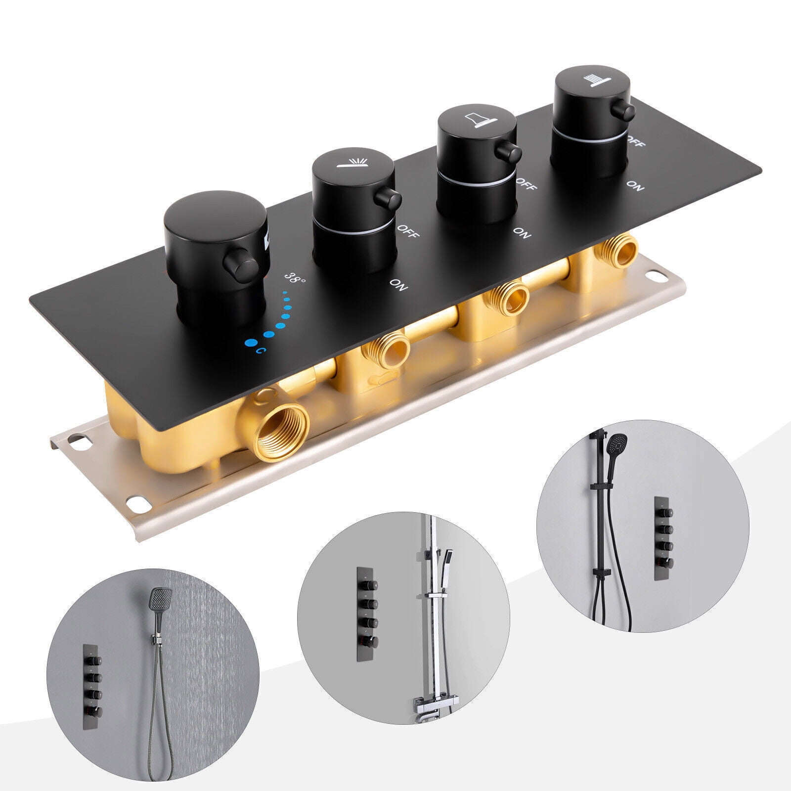 3 Way Shower Brass Thermostatic Valve Shower Diverter Flow Control ...