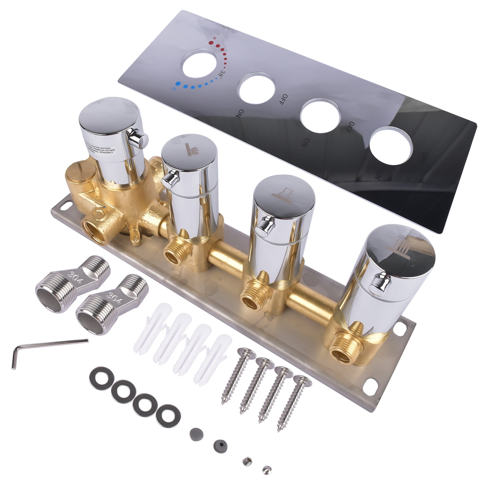 3 Way Shower Diverter Valve Matte Silver, 3 Function Thermostatic Mixer ...