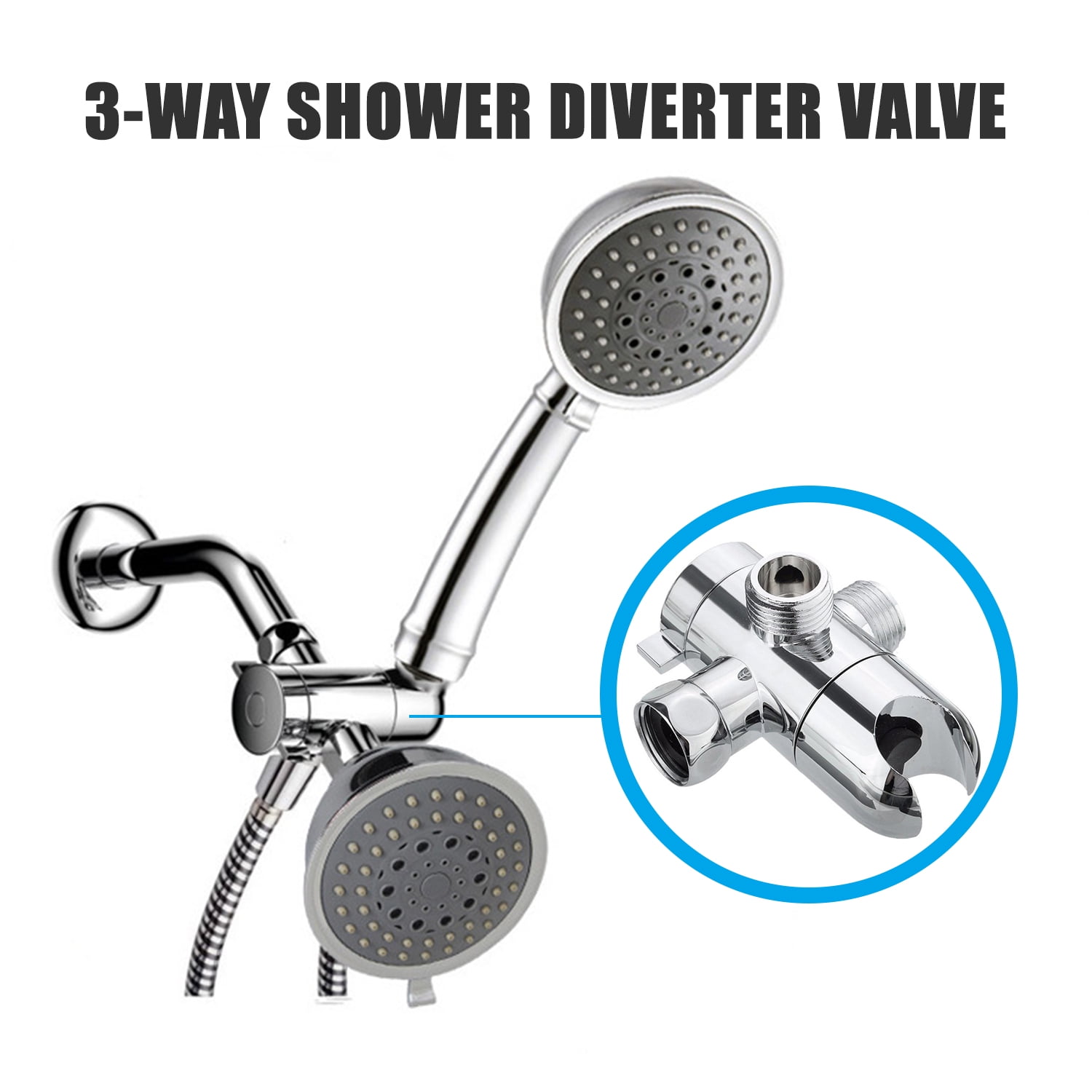 3-Way Shower Diverter Valve Mount G1/2 Handheld Arm Splitter Polished ...