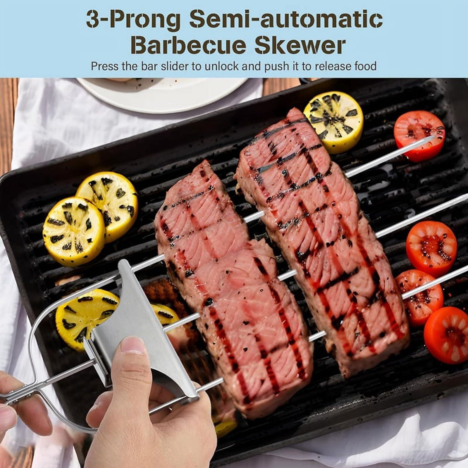 3 Way Skewers,Metal Skewers for Grilling, 3- Barbecue Skewer,Metal ...