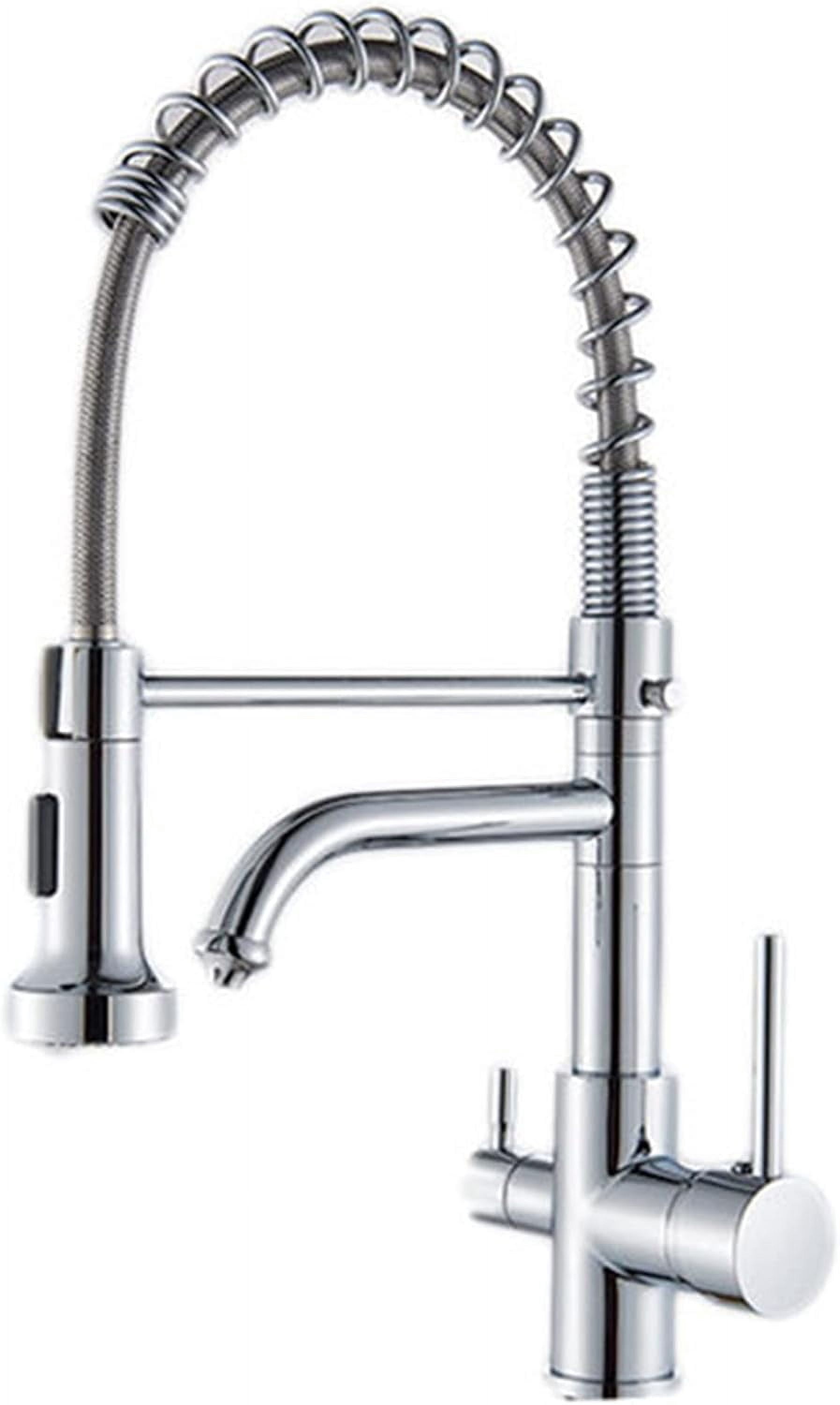 3 Way Spring Kitchen Faucet with Drinking Water Brass Dual Handle Cold ...