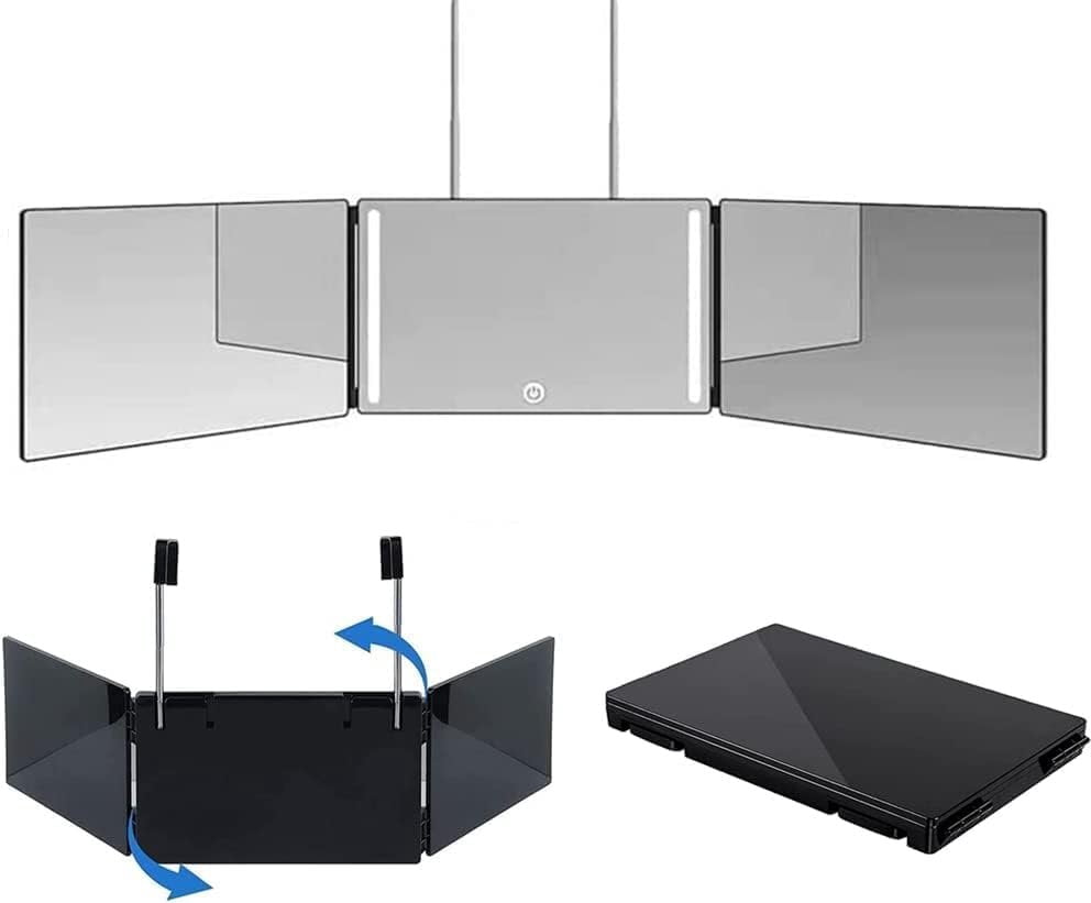 3 Way Trifold Mirror with LED Light for Self Hair & Styling, Shaving ...
