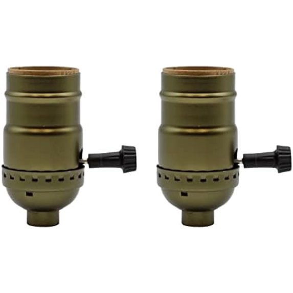 3-Way Turn Knob Lamp Sockets, Medium Base, Antique Brass Shell Replacement 250W/250V | 2 Pack ...