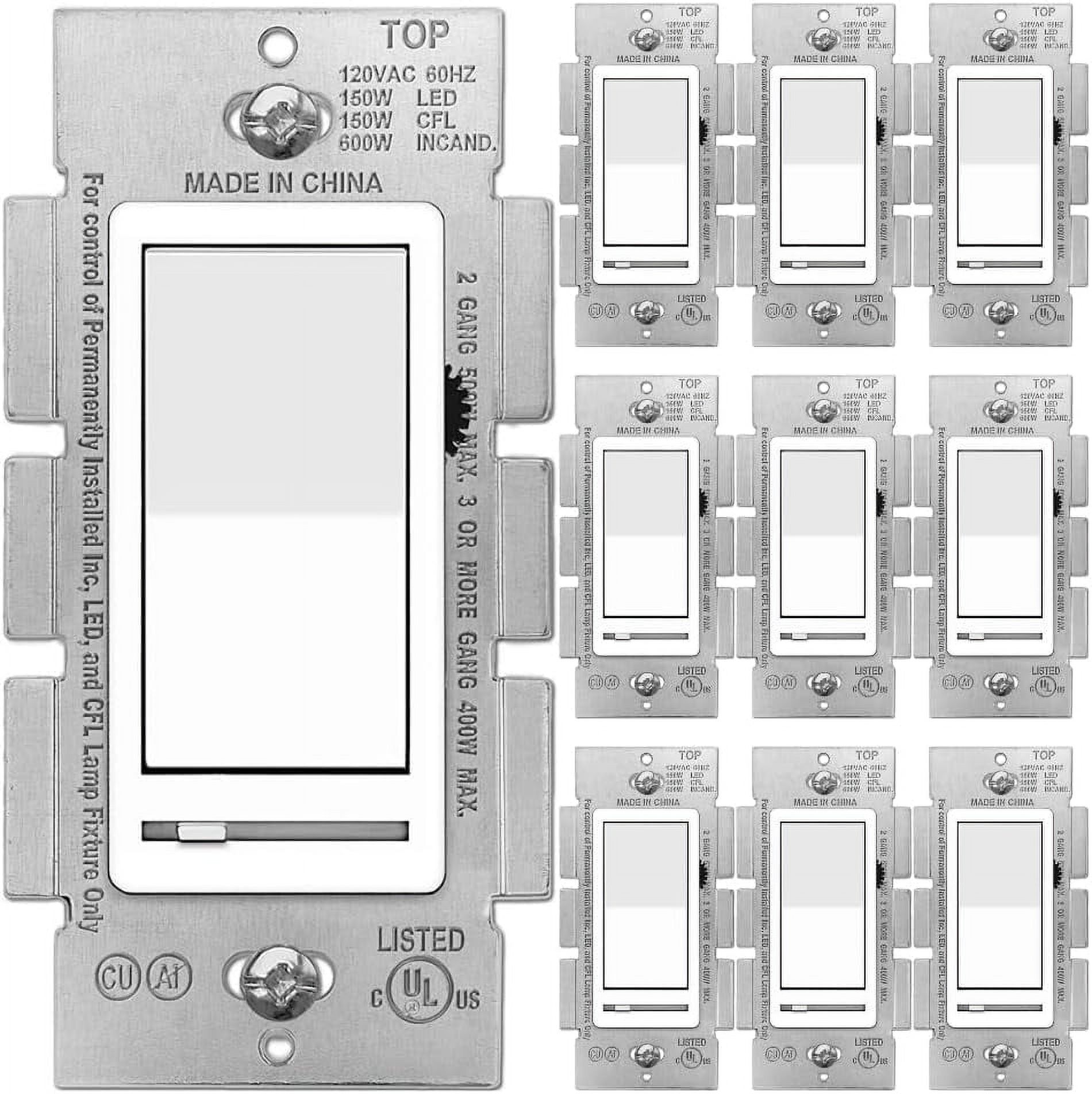 3-Way White Dimmer Switch, Single Pole, Decora, Rocker Switch, Slide ...