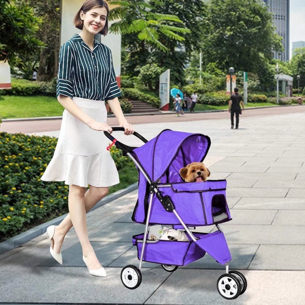 3 Wheel Dog Stroller Folding Pet Stroller Travel Dog Carriers for Small ...