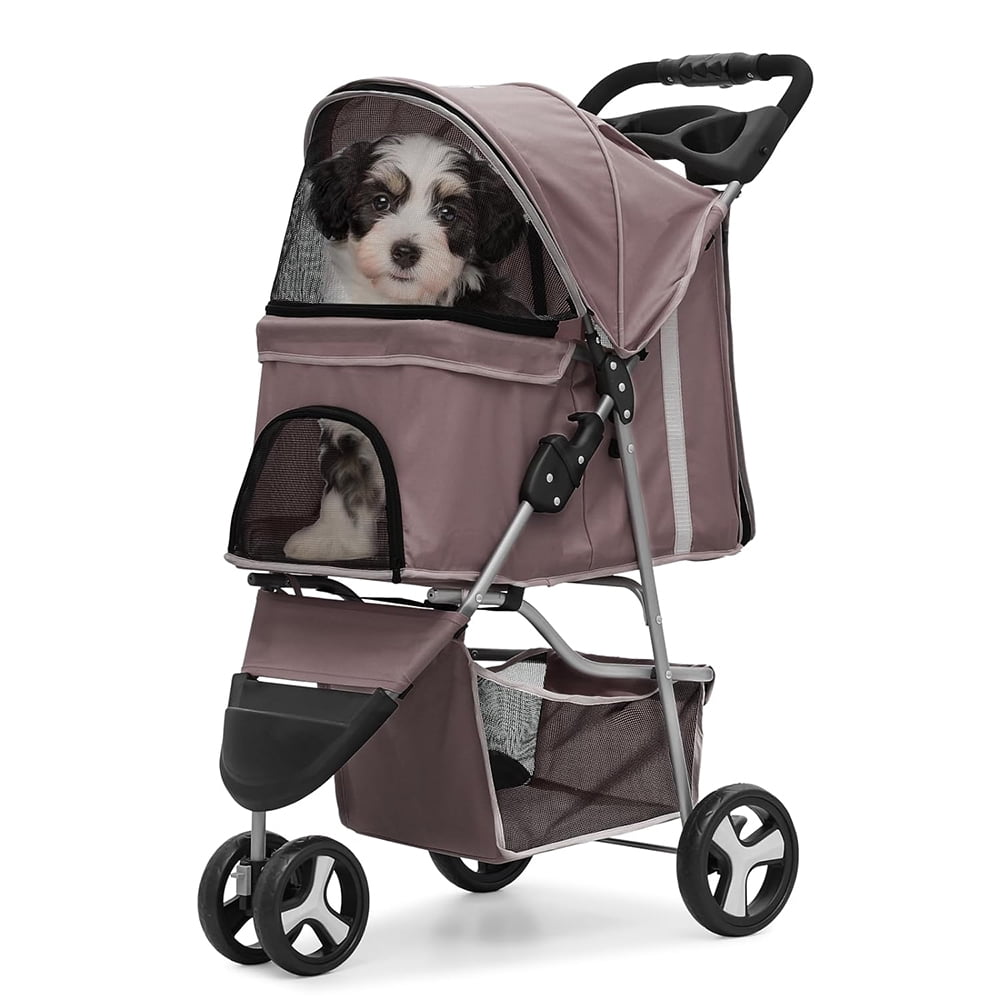 3 Wheel Foldable Breathable Pet Cat Dog Stroller with Zipper Lock ...
