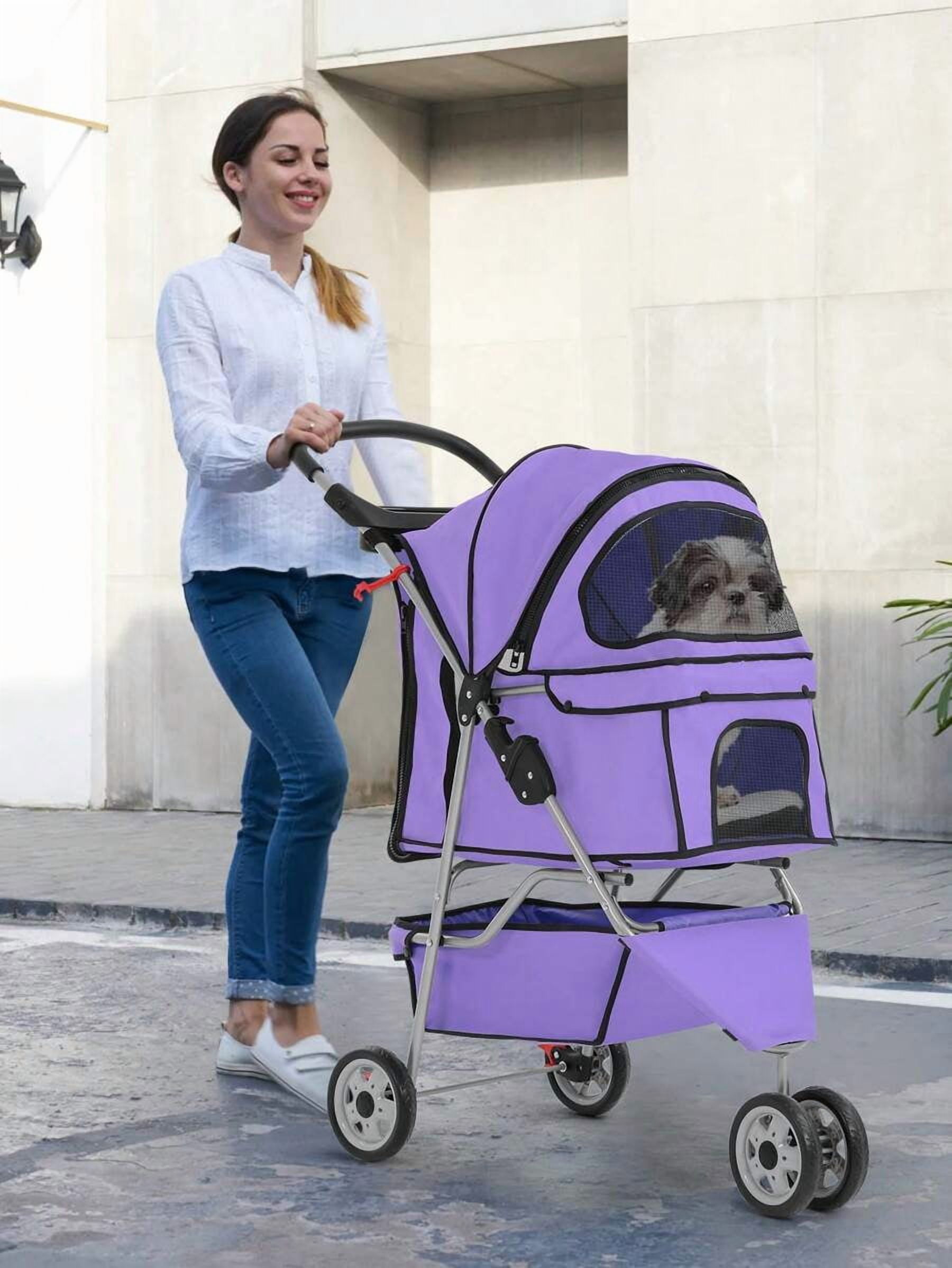 3-Wheel Foldable Dog Stroller - Waterproof Pet Jogger with Cup Holder ...
