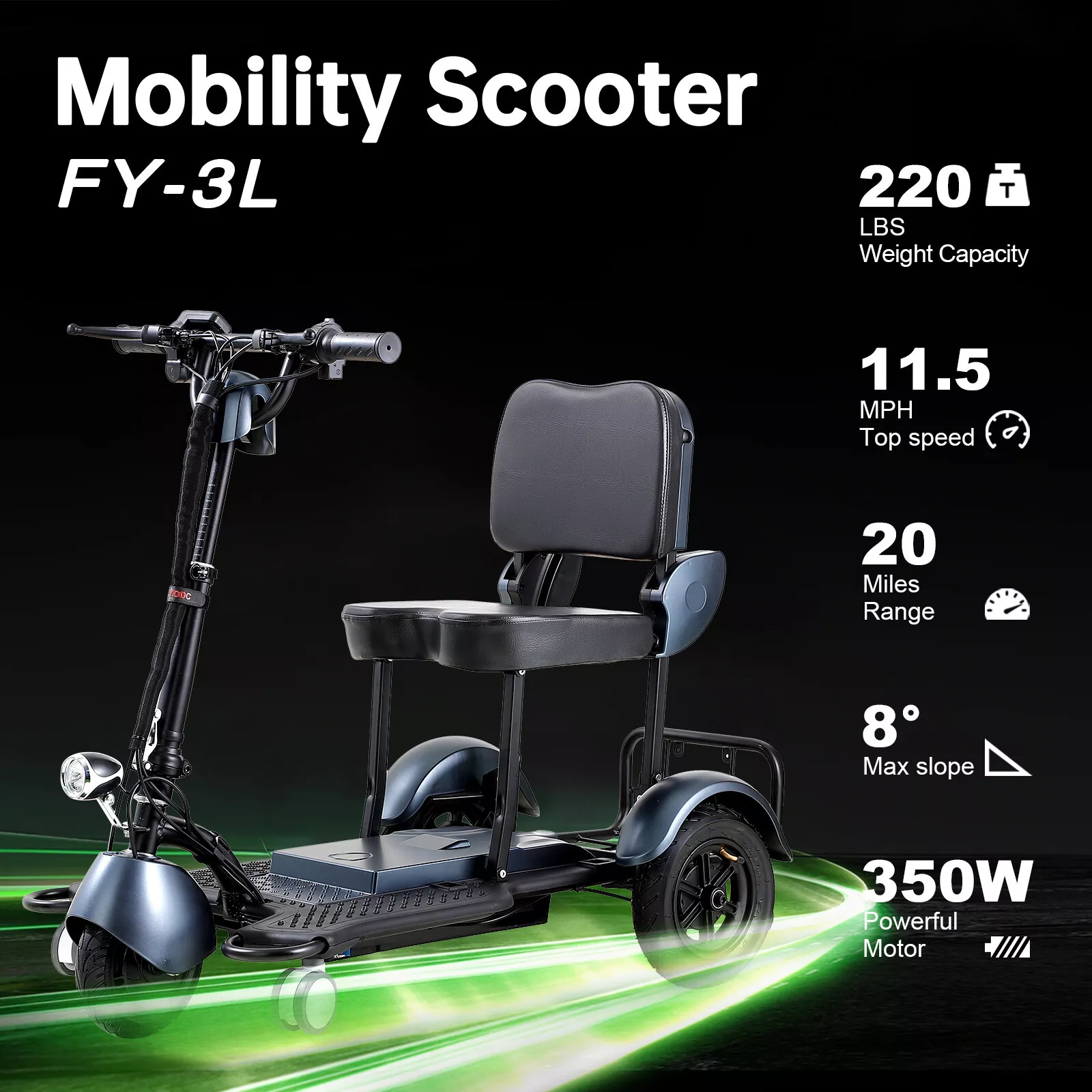3 Wheel Folding Mobility Scooter Power Wheel Chairs Electric Long Range ...