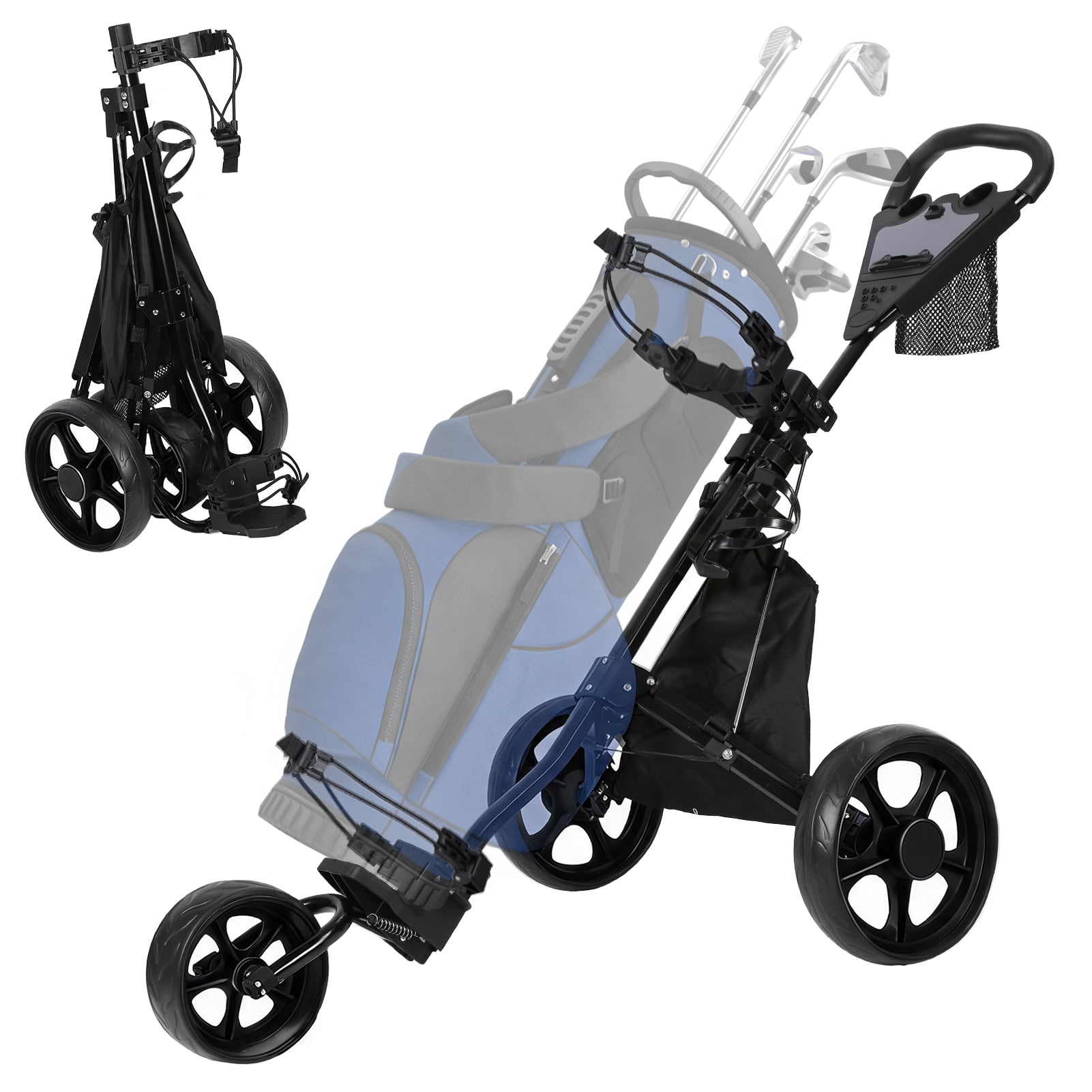3 Wheel Golf Push Cart, Foldable Golf Bag Cart with Ball Loading ...
