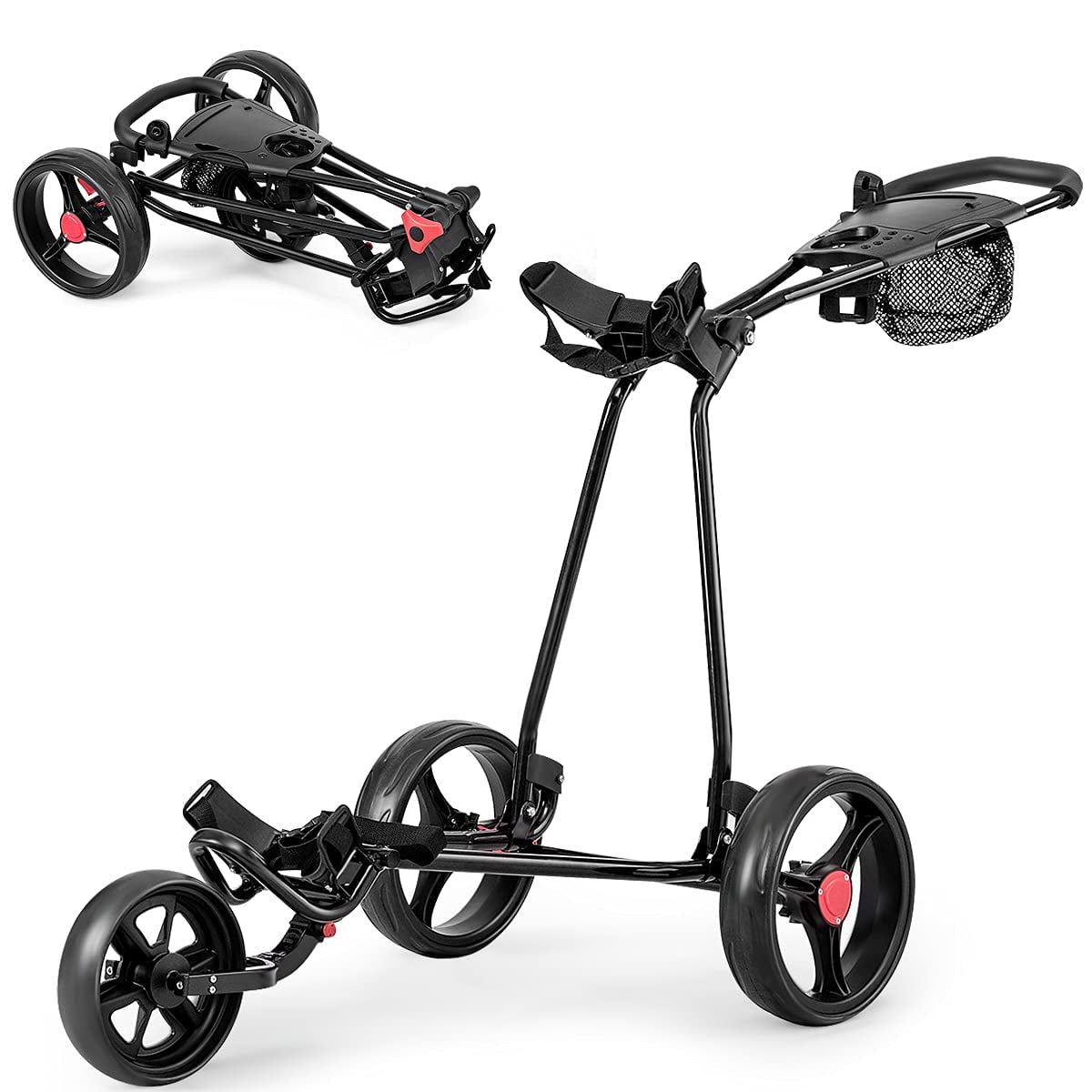 3 Wheel Golf Push Pull Cart, Lightweight Folding Caddy Trolley with Cup ...
